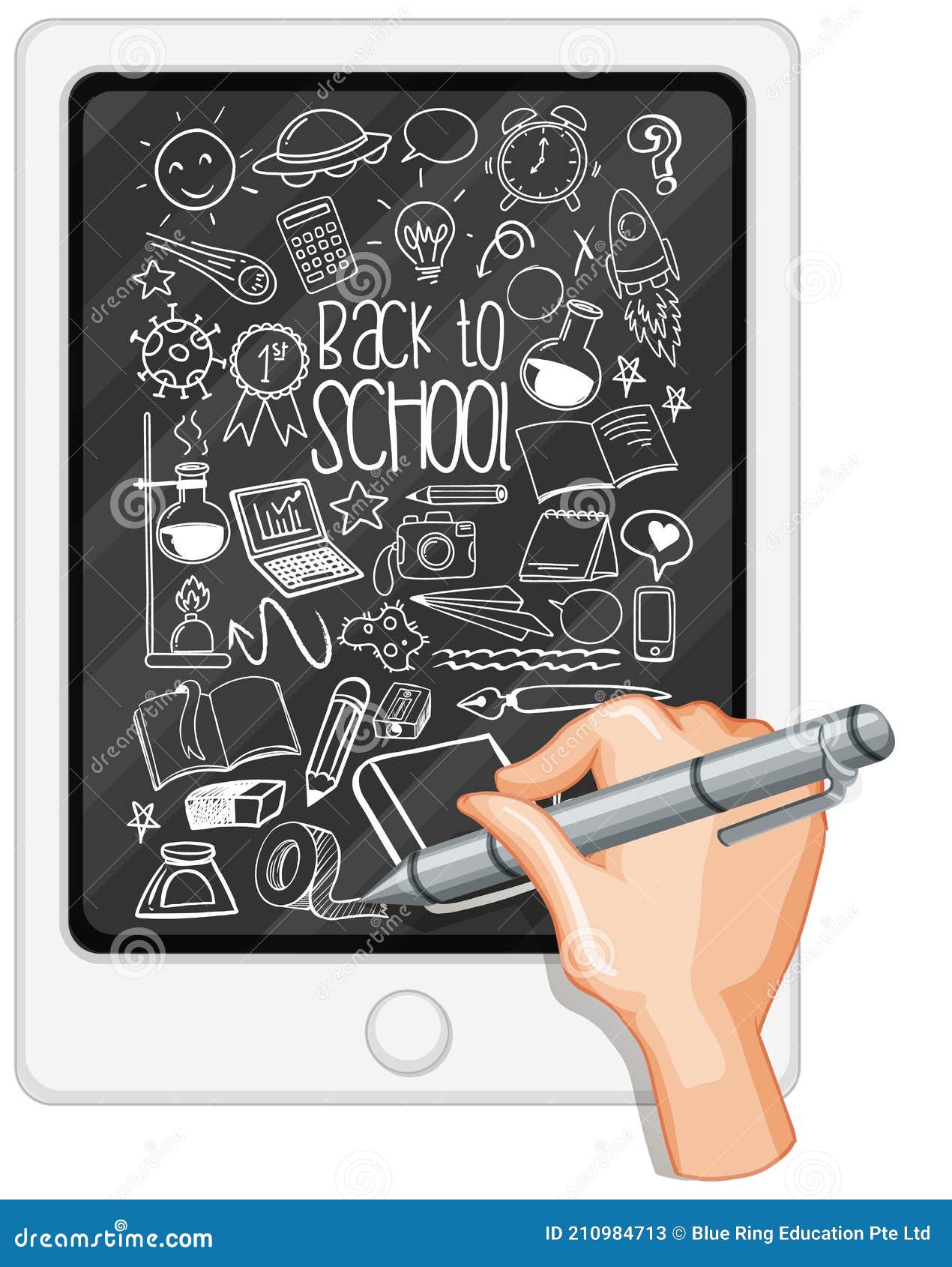 Hand Drawing School Element on Tablet Stock Vector - Illustration of ...