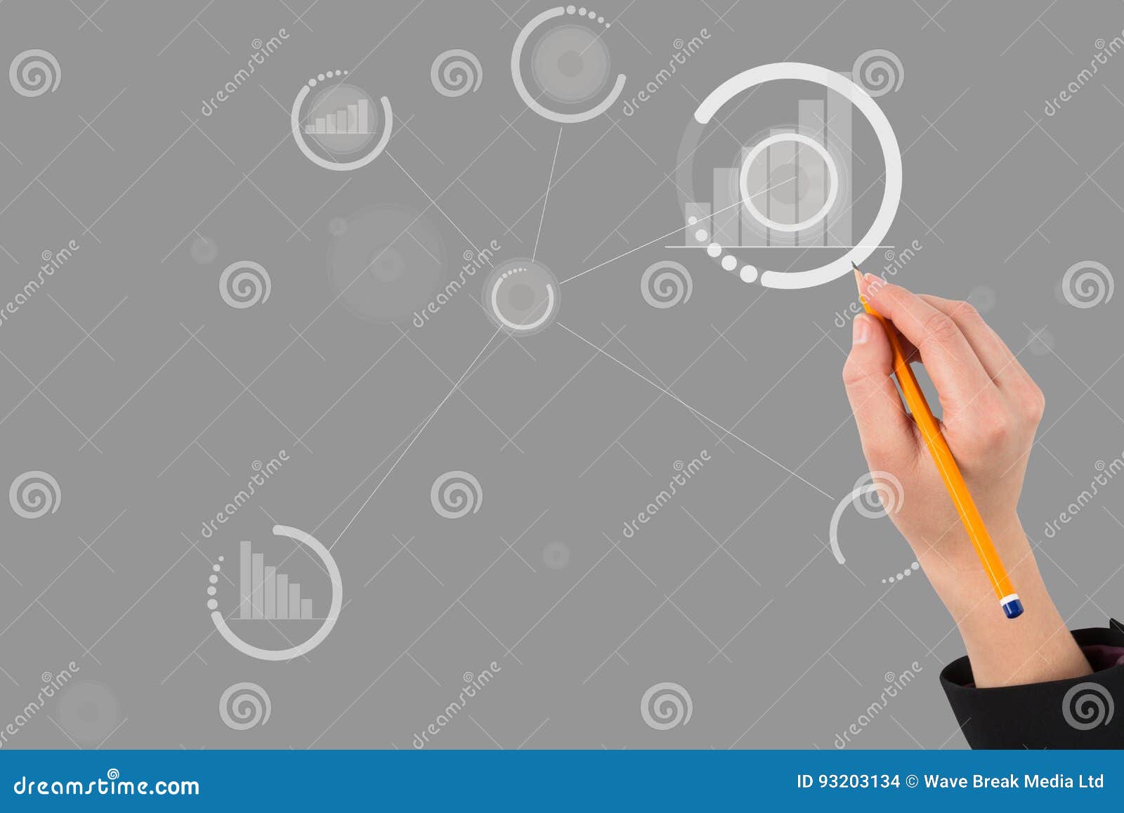 Hand Drawing on the Screen with a Paper Pen Against Grey Background ...