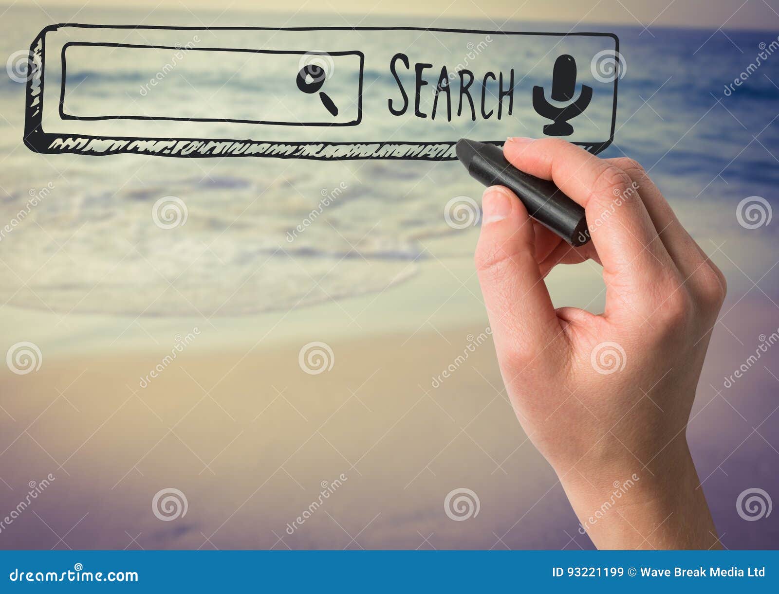 Hand Drawing Search Bar Against Blurry Beach Stock Image - Image of ...