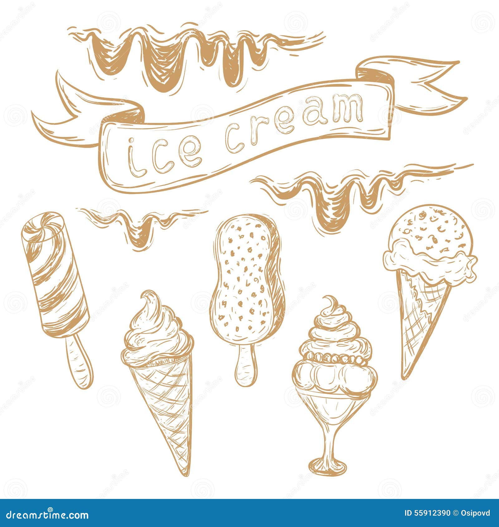 Hand Drawing Set of Ice Cream Stock Vector - Illustration of element ...