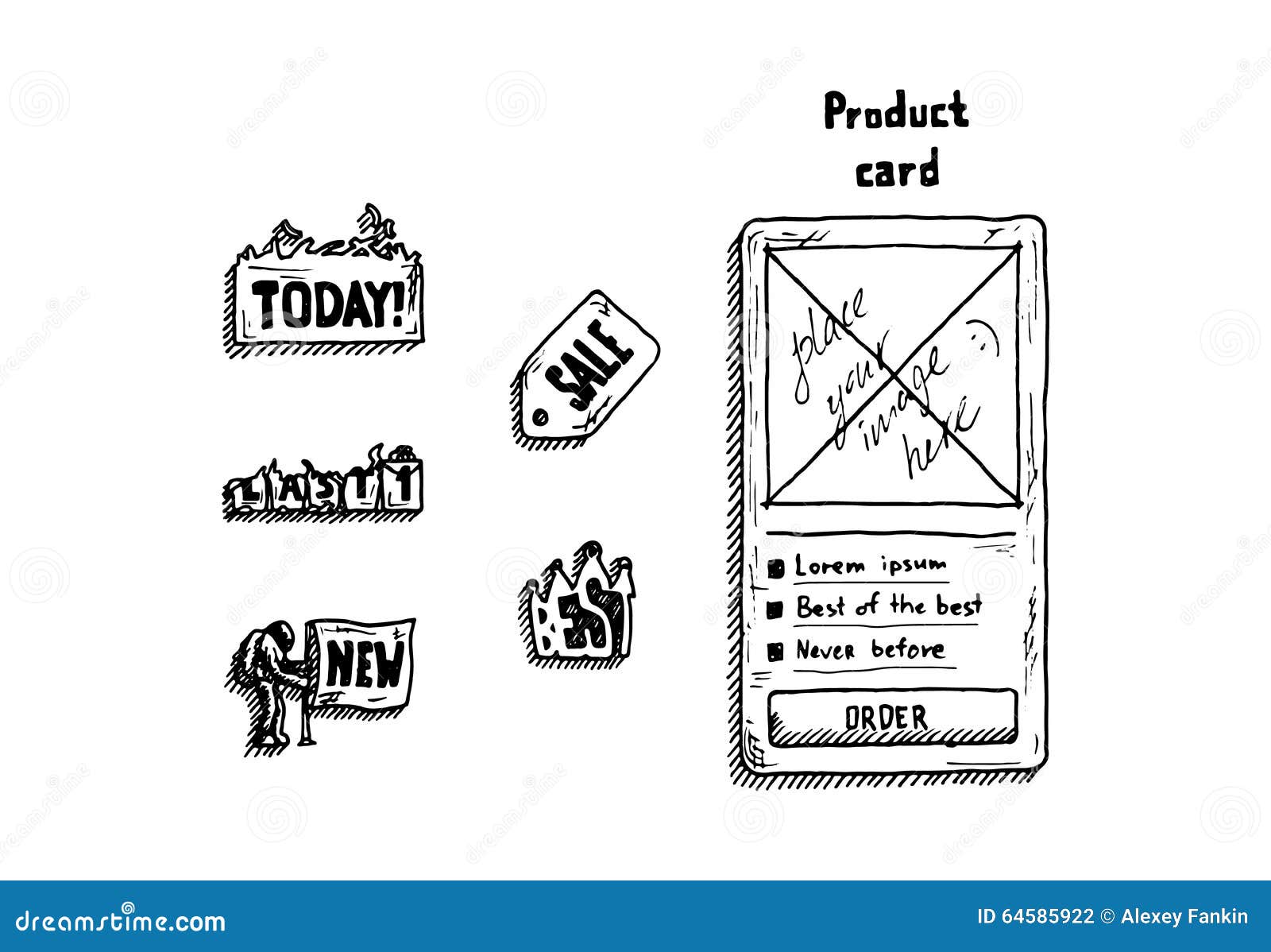 Hand Drawing Sign Set for Shop on White Background. Vector Illustration ...