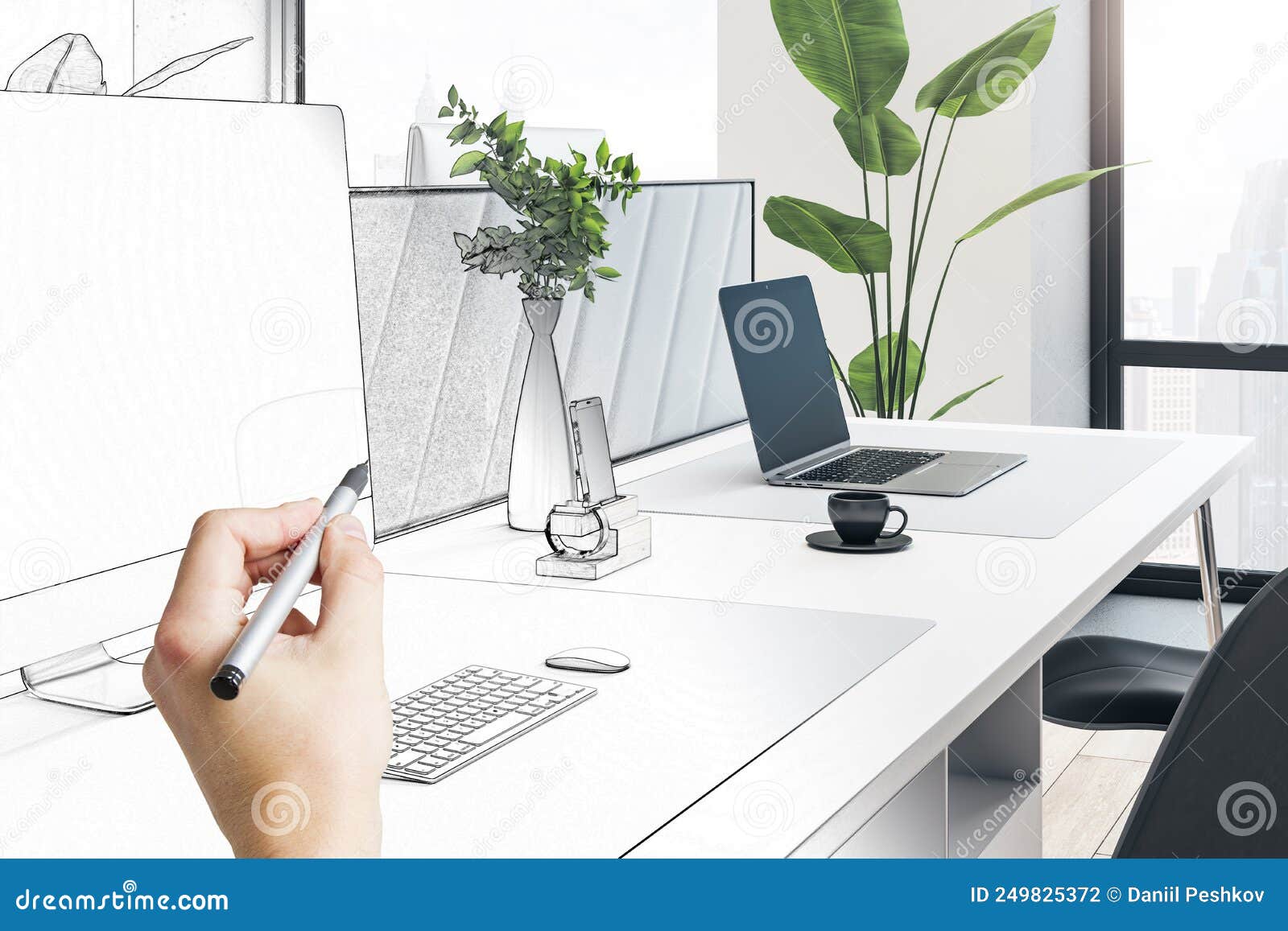 Hand Drawing Sketch. Close Up and Side View of Creative Designer ...