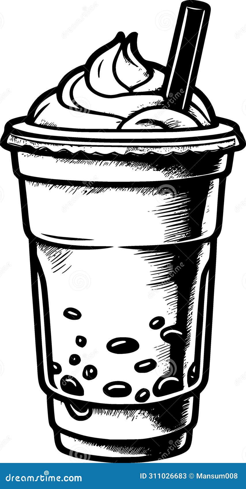 Hand Drawing Sketch of a Cup of Coffee with a Milkshake. Illustration ...