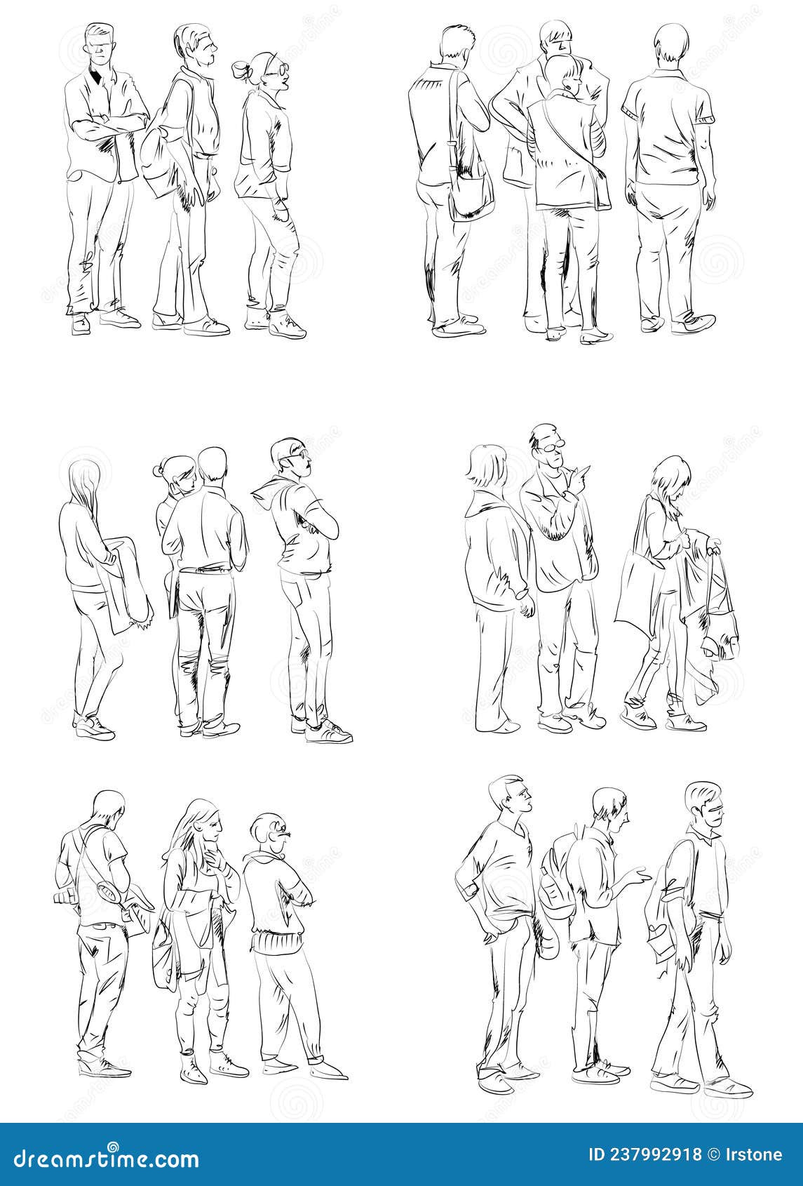 Hand Drawing, Sketch Illustration Lots of Walking People. Stock ...