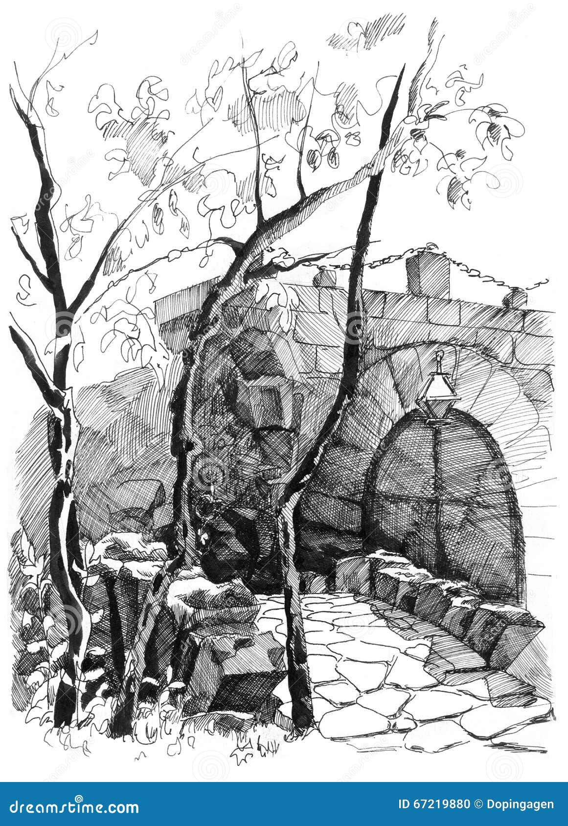 Hand Drawing Sketch Old Bridge Stock Illustration - Illustration of ...