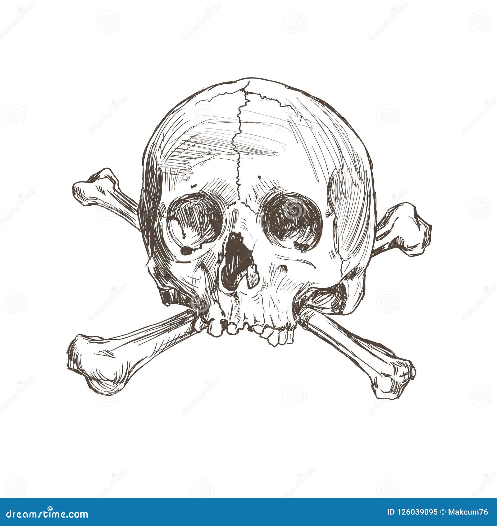 Hand Drawing Skull and Bones. Stock Vector - Illustration of engraving ...