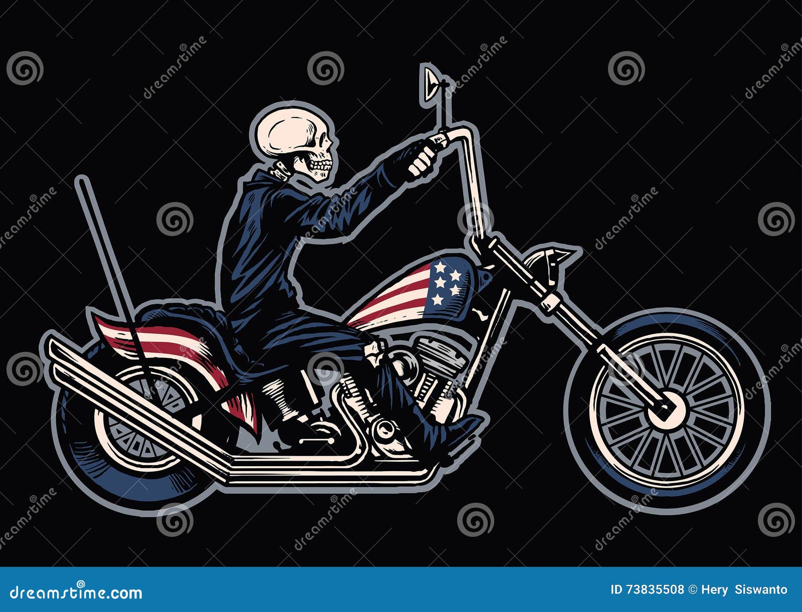 Hand Drawing Skull Riding a Chopper Motorcycle Stock Vector ...