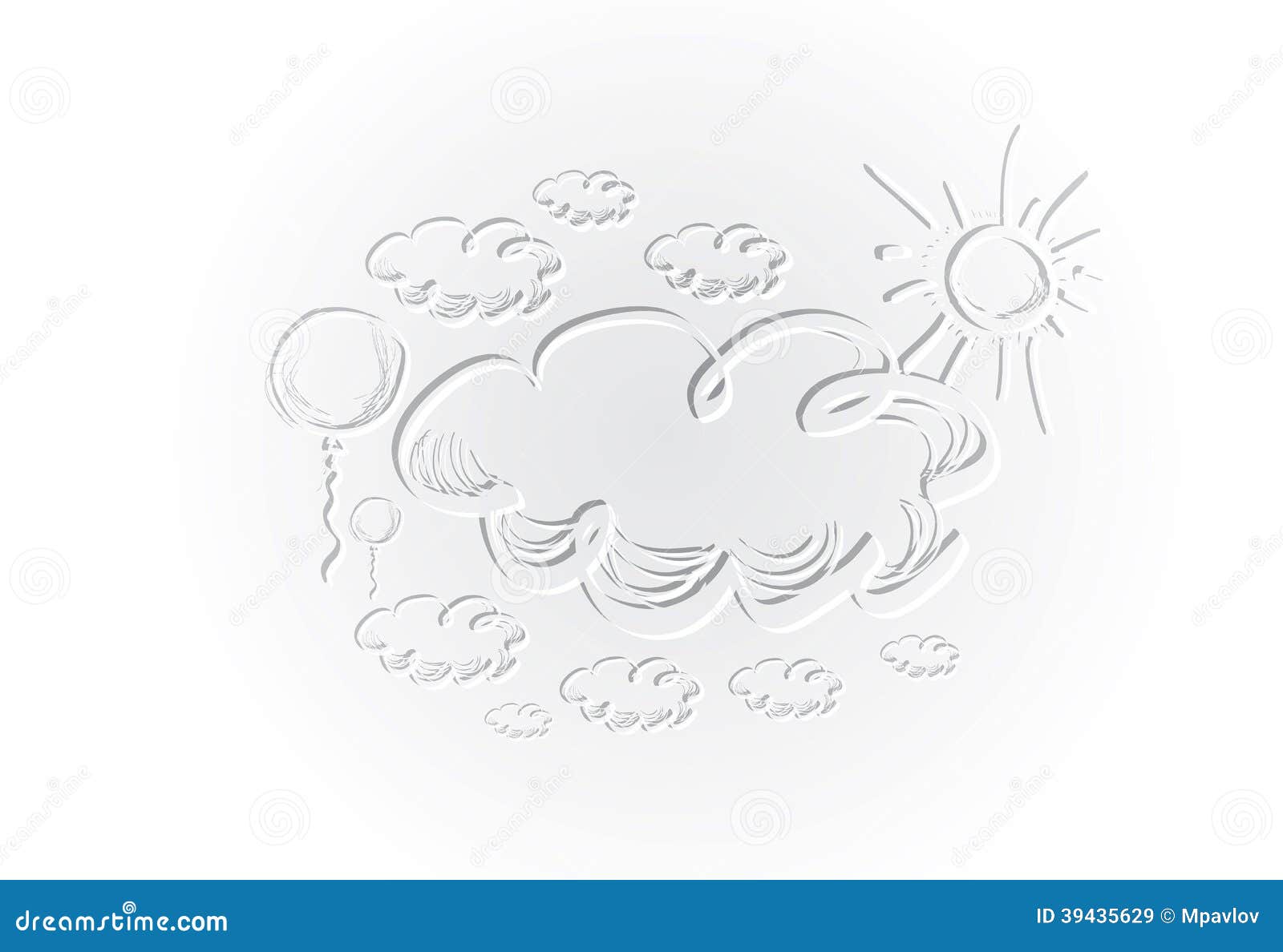 Hand Drawing Sky with Clouds and Sun. Stock Vector - Illustration of ...