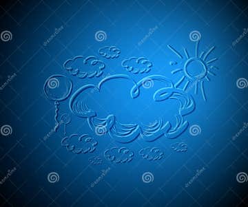 Hand Drawing Sky with Clouds and Sun. Stock Vector - Illustration of ...