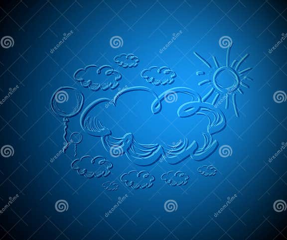 Hand Drawing Sky with Clouds and Sun. Stock Vector - Illustration of ...