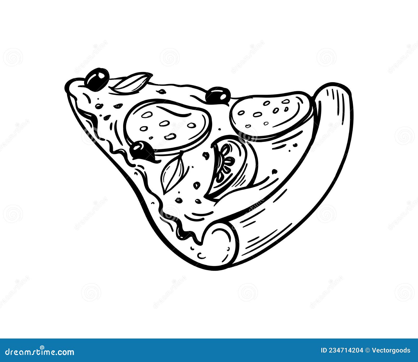 Hand Drawing of a Slice of Pizza Sketch Stock Vector - Illustration of ...