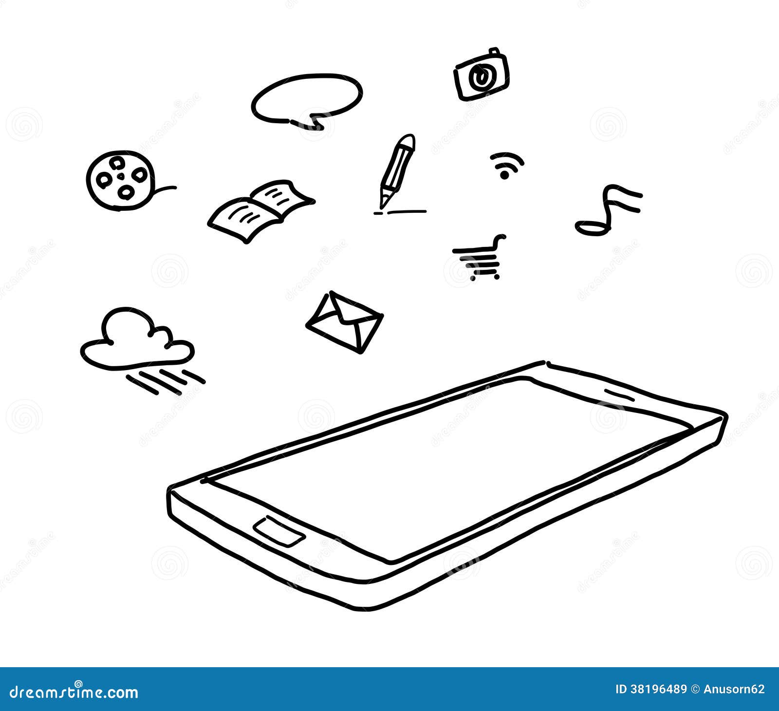 Hand Drawing Smart Phone with Social Media Stock Illustration ...