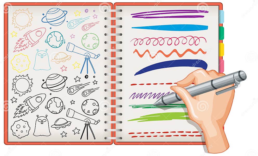 Hand Drawing Space Element Doodle on Notebook Stock Vector ...