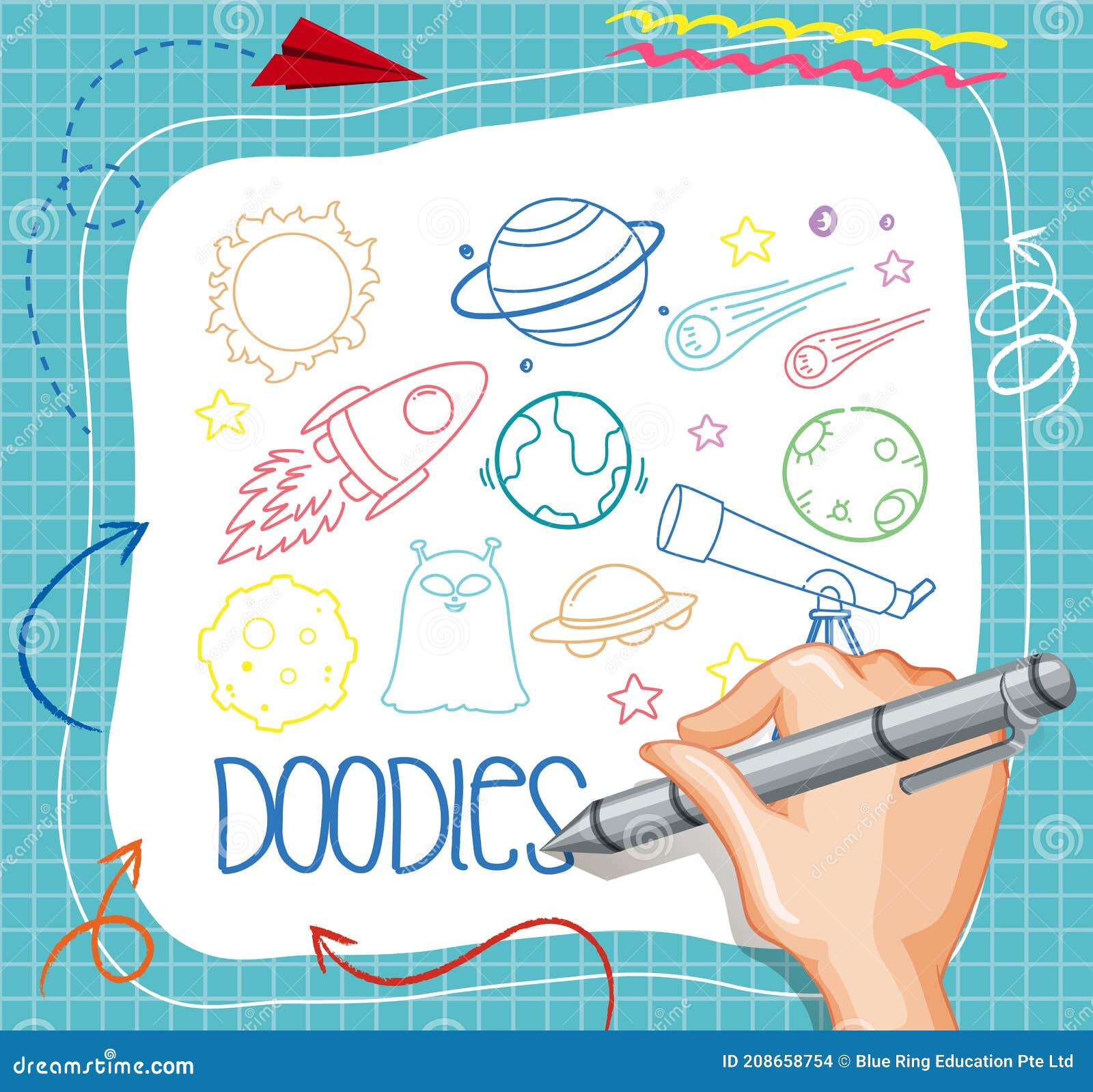 Hand Drawing Space Element Doodle on Paper Stock Vector - Illustration ...