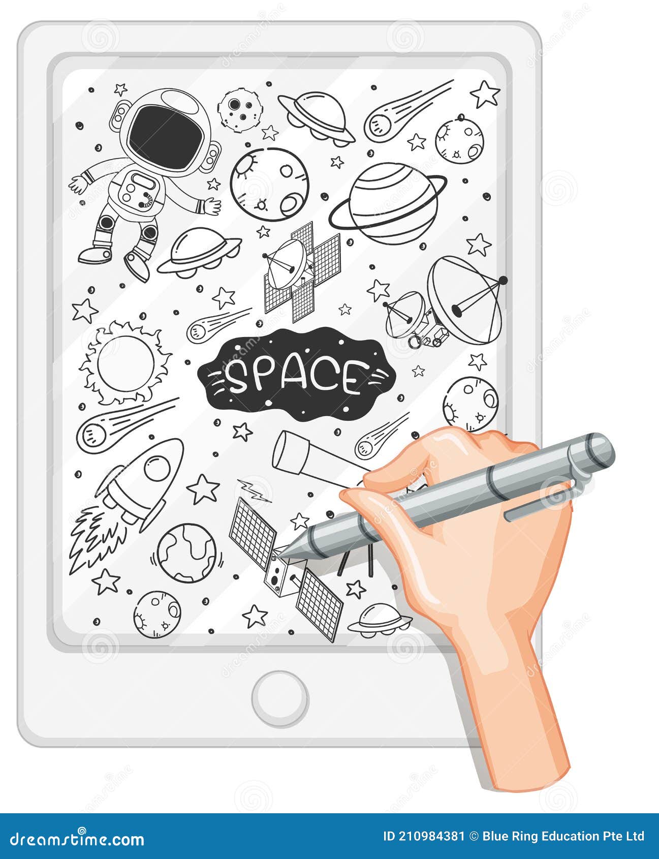 Hand Drawing Space Element in Doodle or Sketch Style on Tablet Stock ...