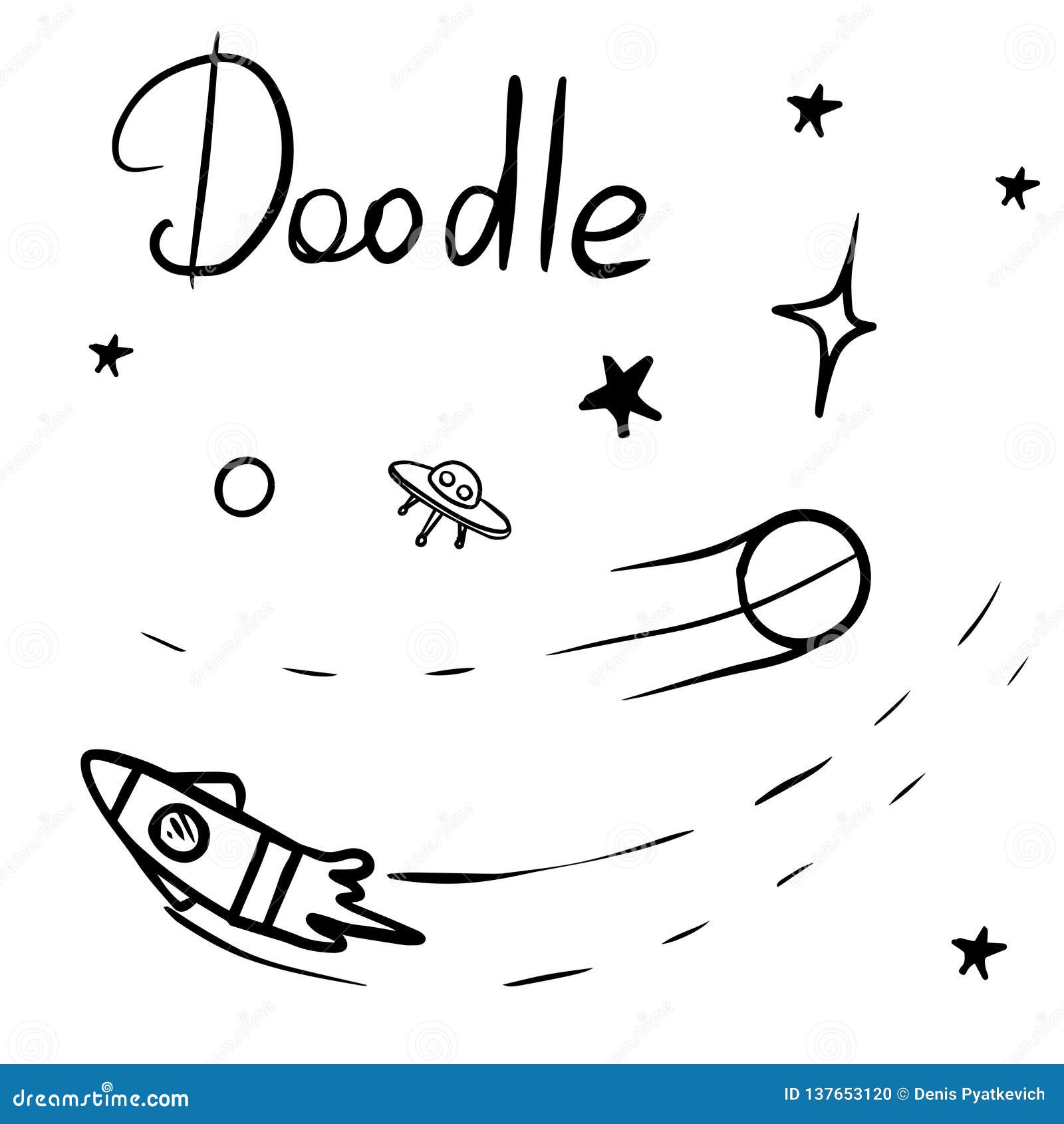 Hand Drawing Space Elements. Cosmos Set Isolated on the White ...