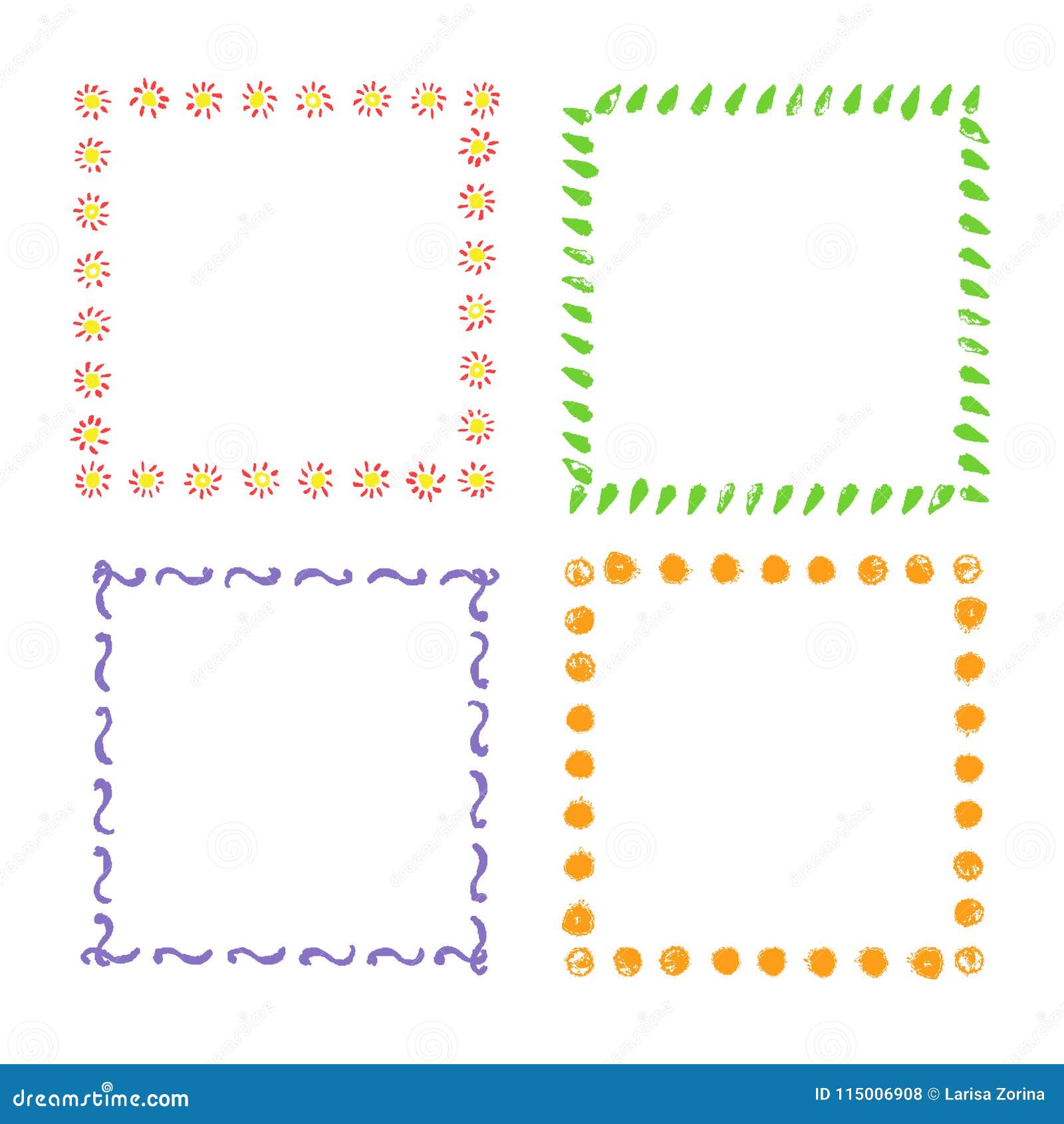 Hand Drawing Square Funny Frames. Set of Colorful Rectangular Ornate ...