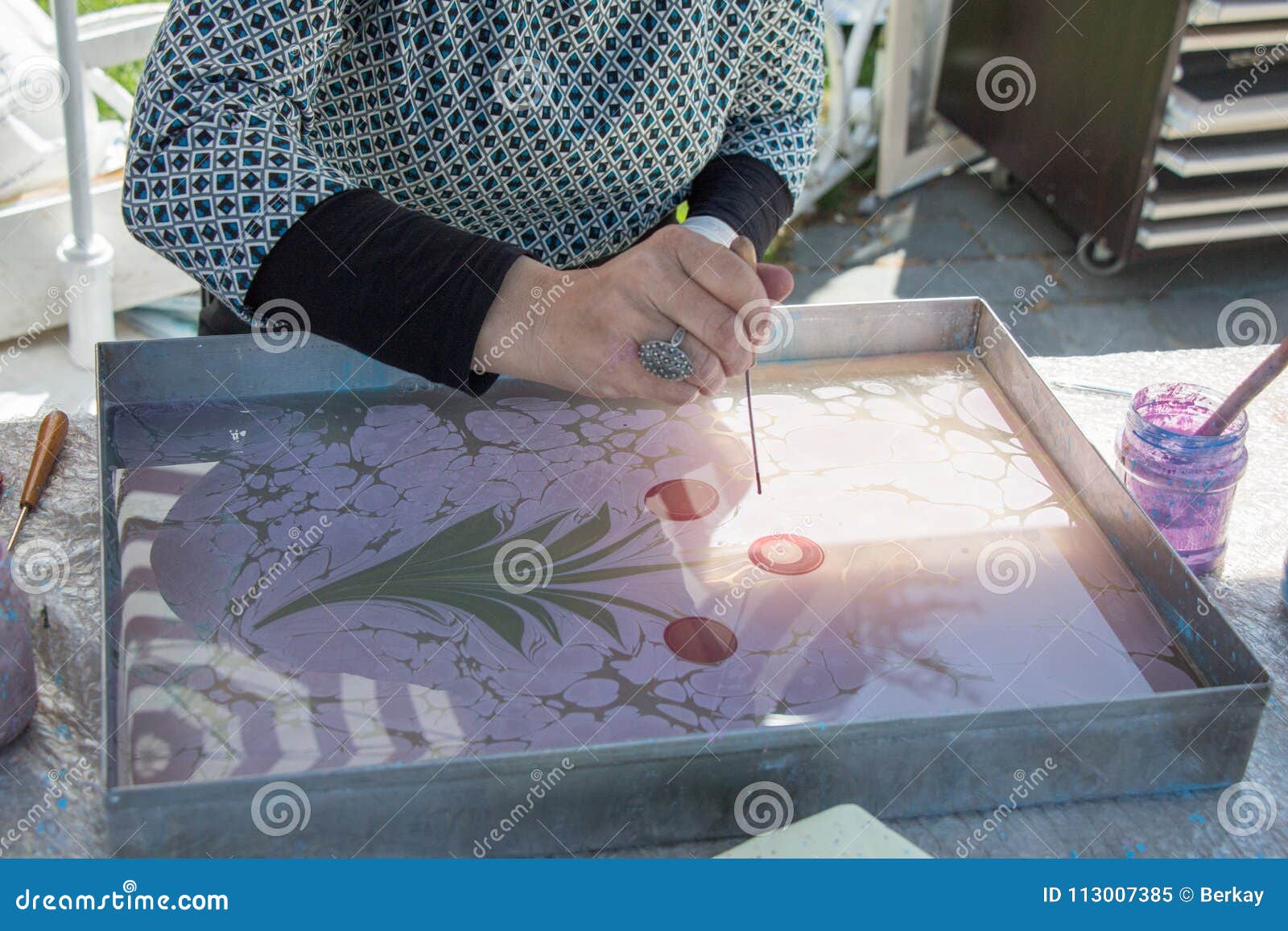 Hand Drawing with Stick Stained Inks on Water Stock Image - Image of ...