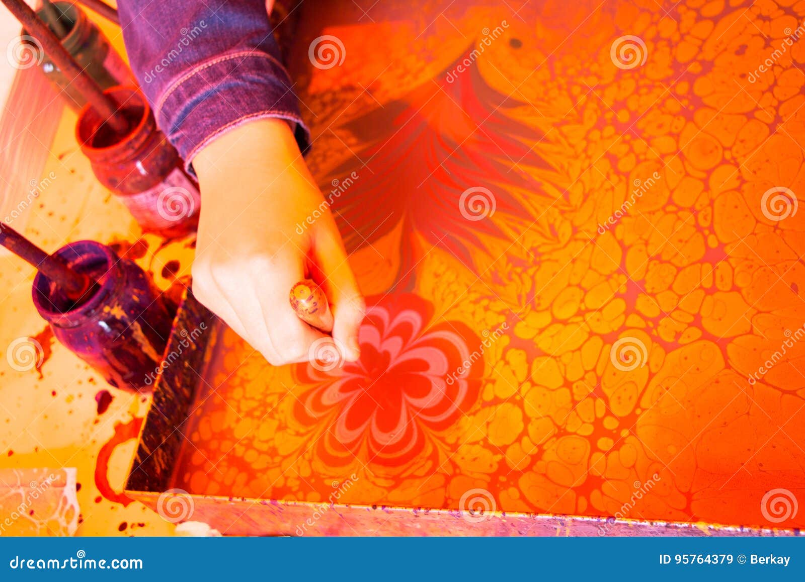 Hand Drawing with Stick Stained Inks on Water Stock Image - Image of ...