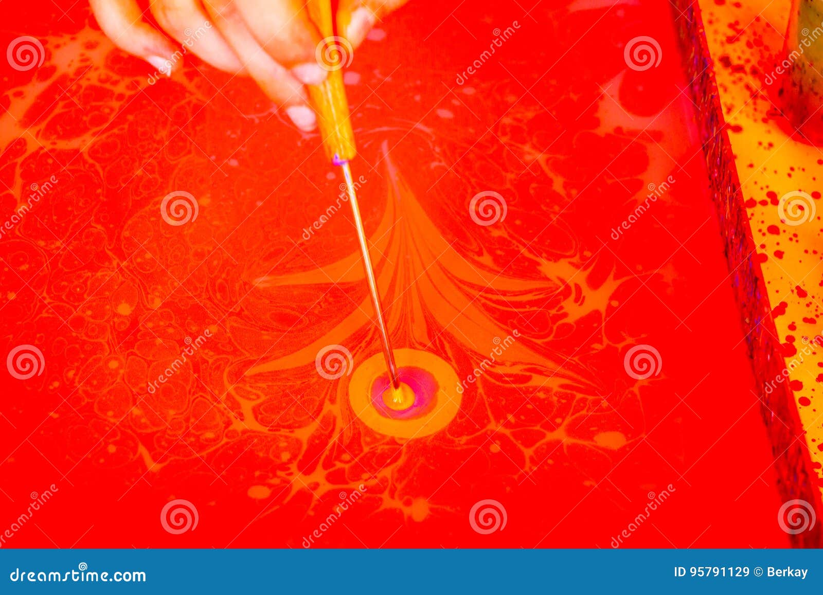 Hand Drawing with Stick Stained Inks on Water Stock Image - Image of ...