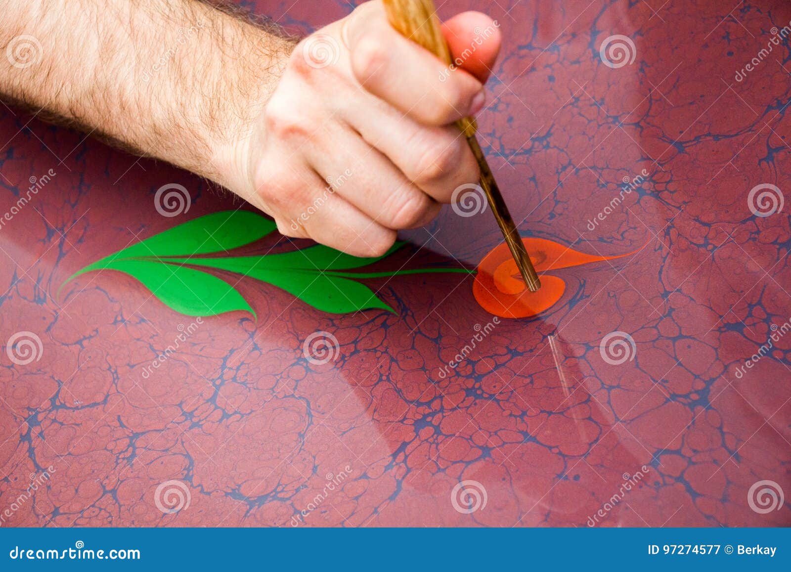 Hand Drawing with Stick Stained Inks on Water Stock Image - Image of ...