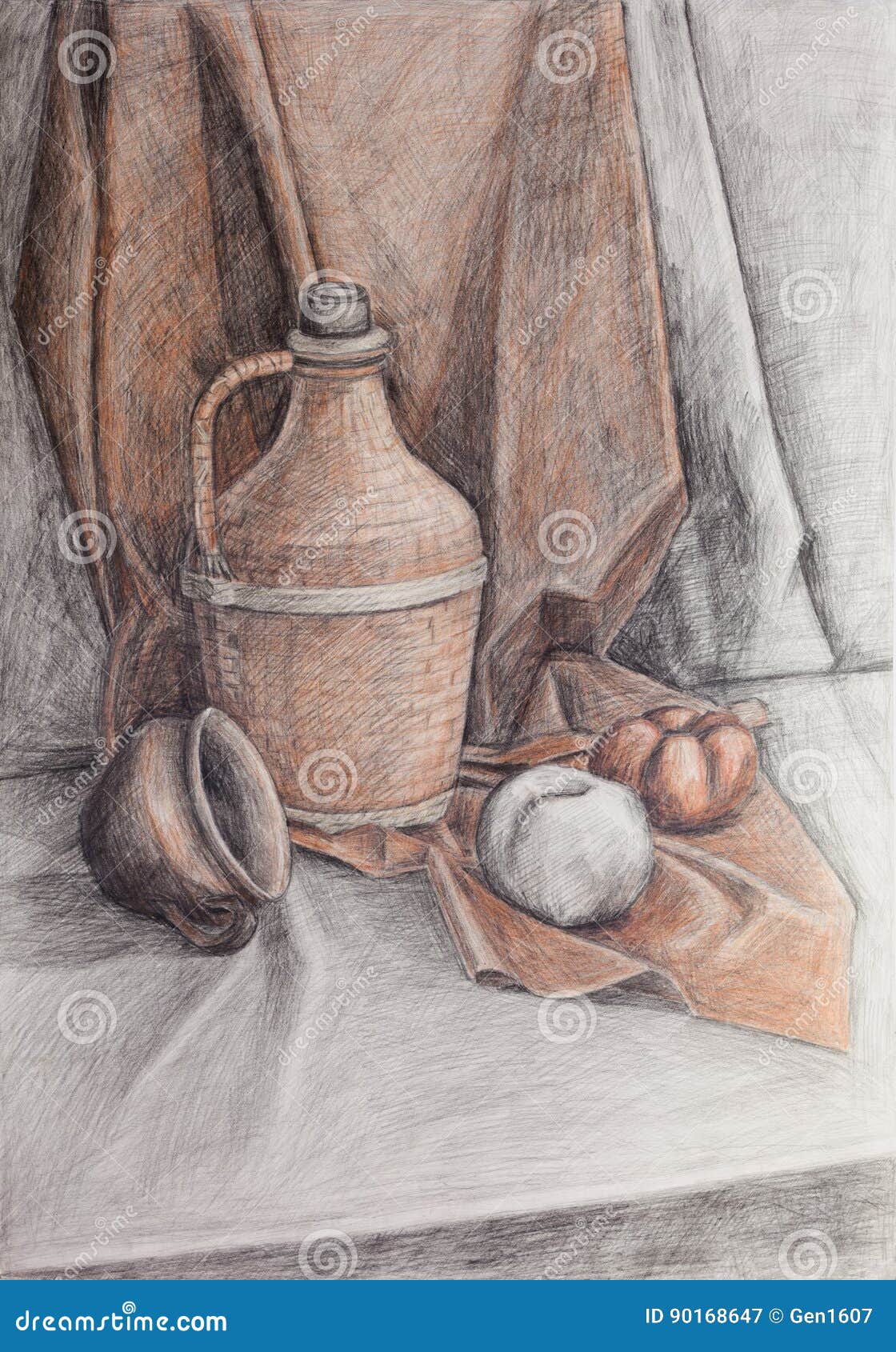 Hand Drawing Still Life in Pencil Stock Illustration - Illustration of ...