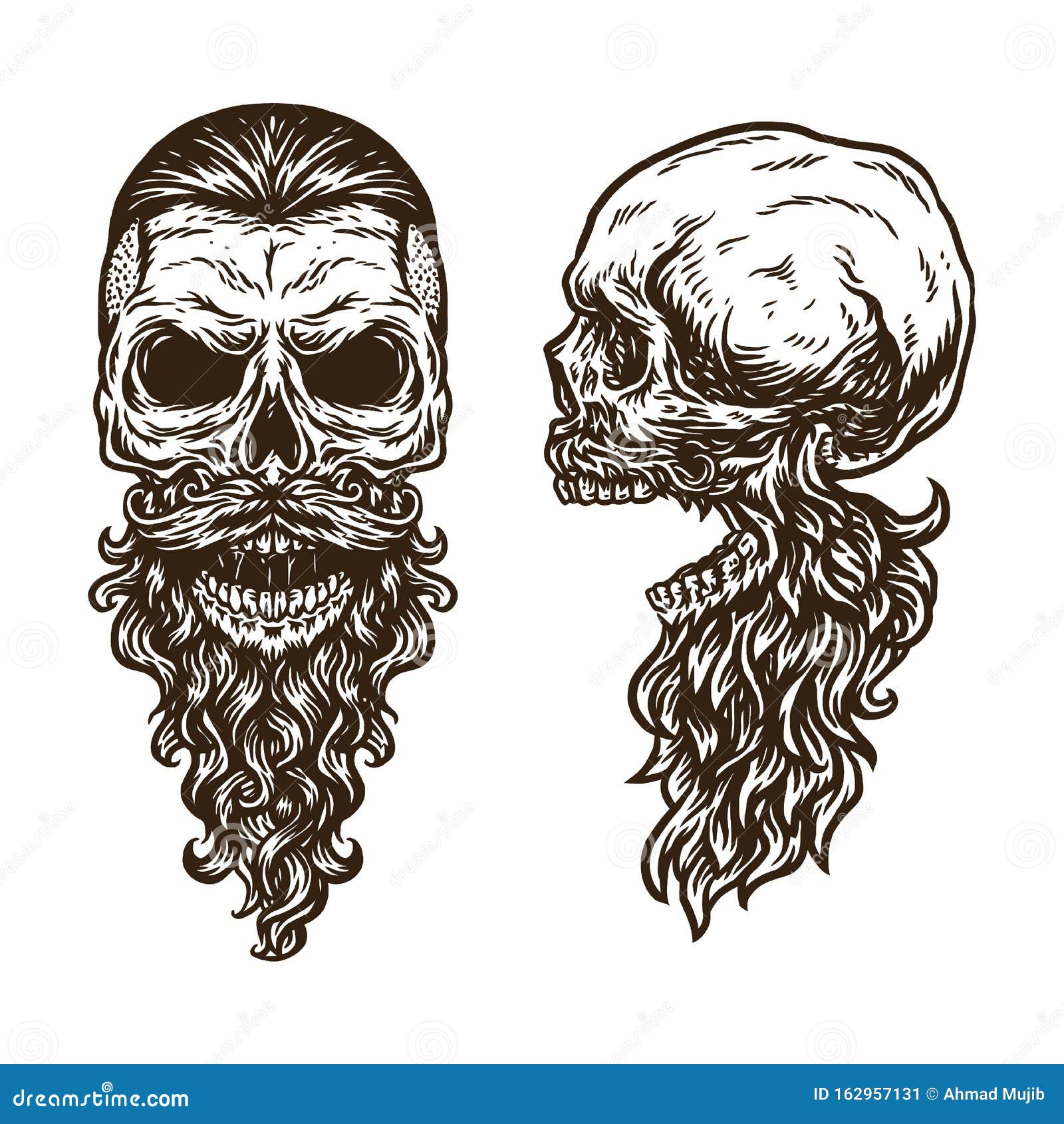 Hand Drawing Style with a Bearded Skulls Stock Vector - Illustration of ...