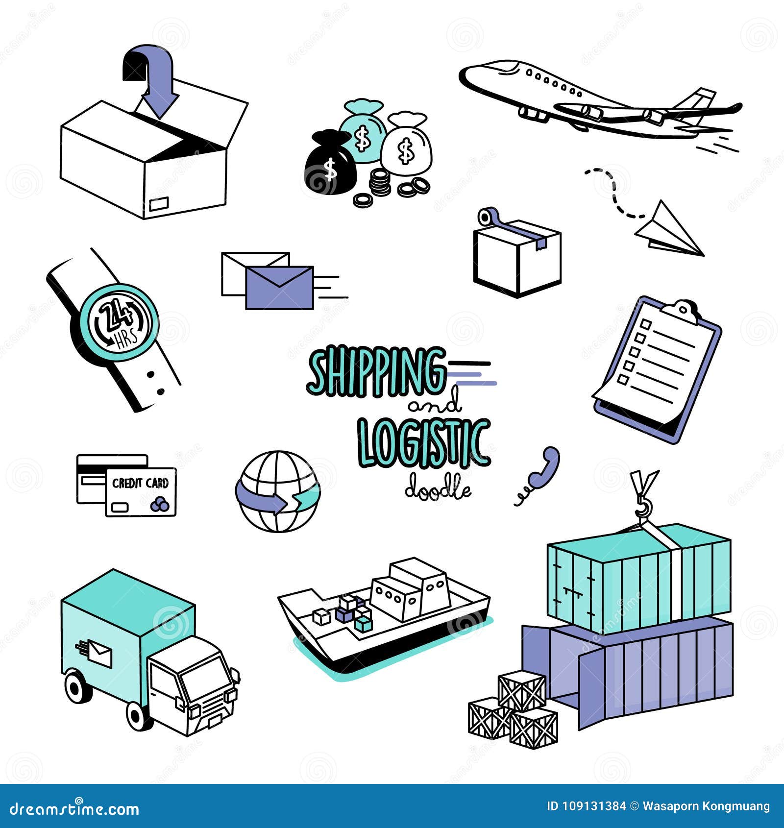 Hand Drawing Styles for Shipping and Logistic Items. Stock Vector ...