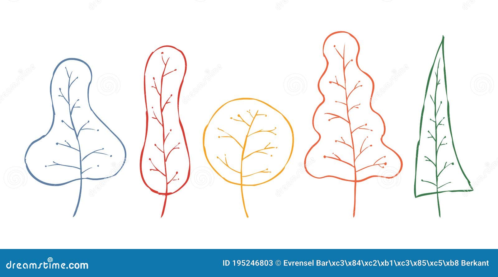 Hand Drawing Stylized Tree / Leaf Illustrations Stock Vector ...