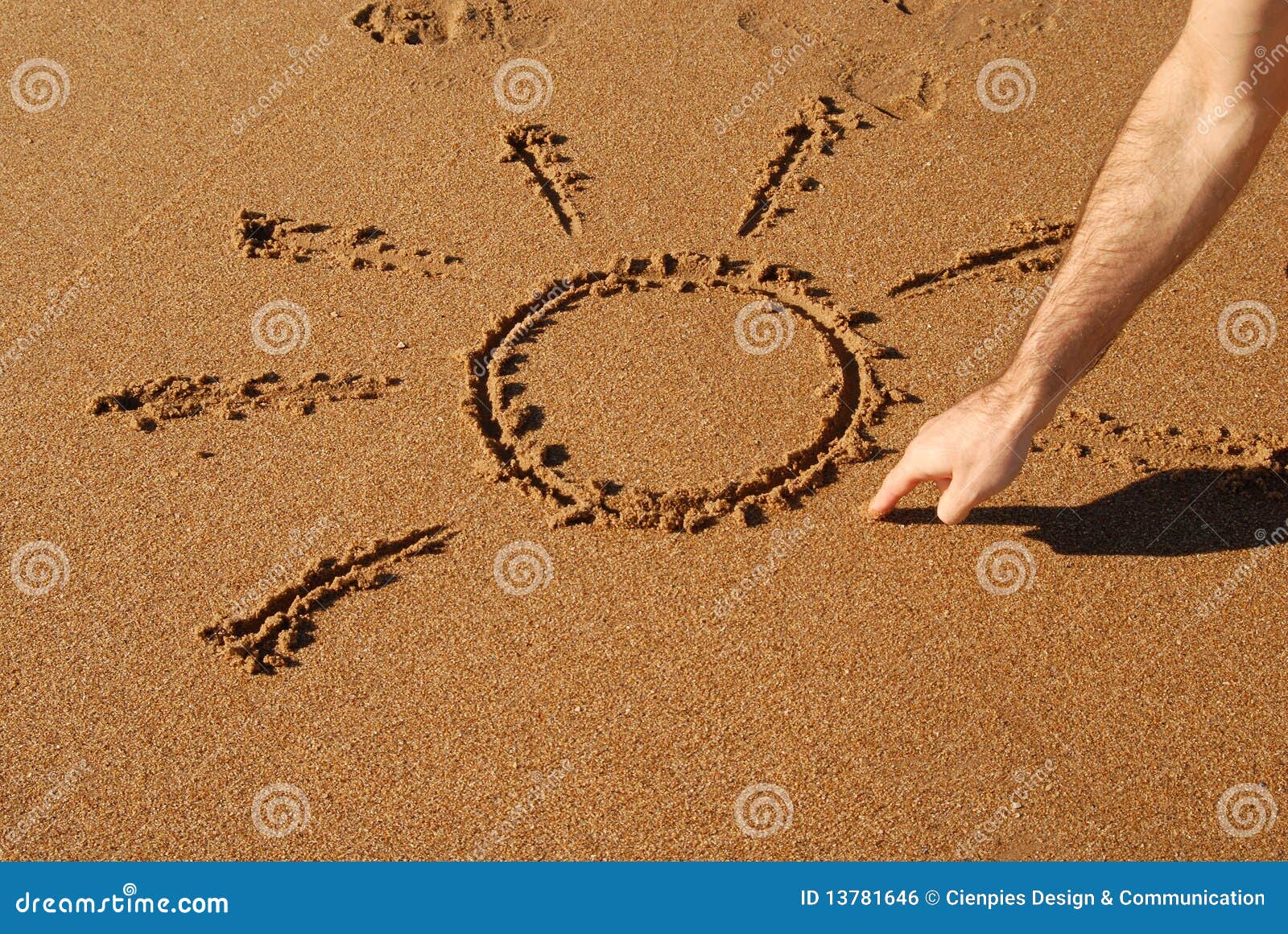 Hand Drawing a Sun in the Sand Stock Photo - Image of recreation ...