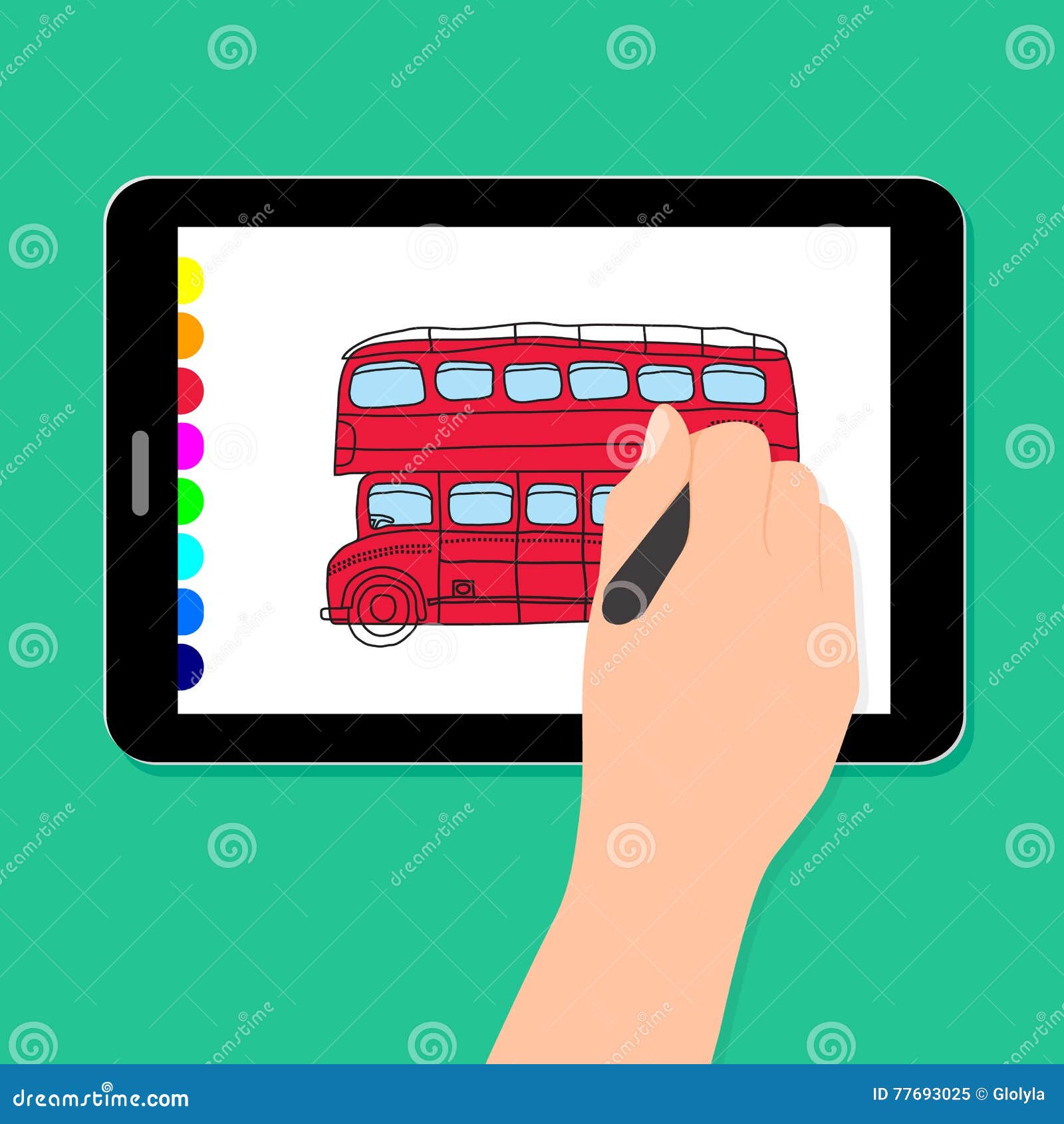 Hand Drawing on Touch Screen Tablet Stock Vector - Illustration of tool ...