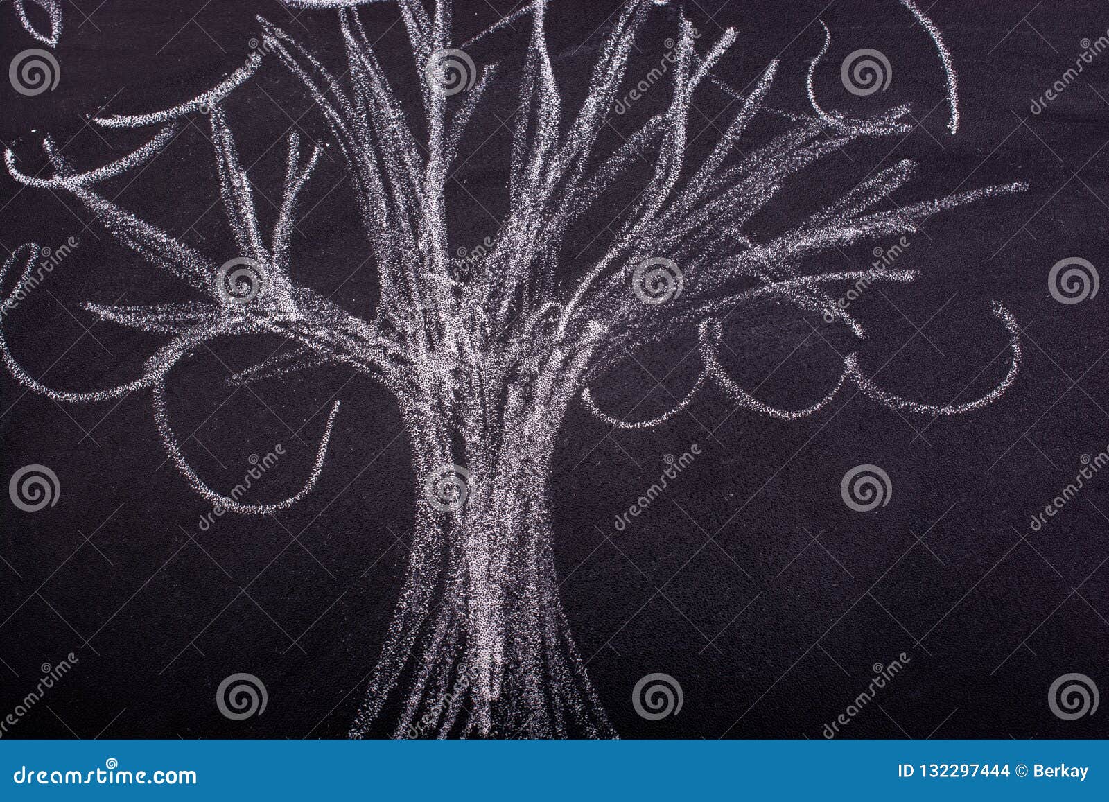 Hand Drawing of Tree with Chalk on Blackboard Stock Photo - Image of ...
