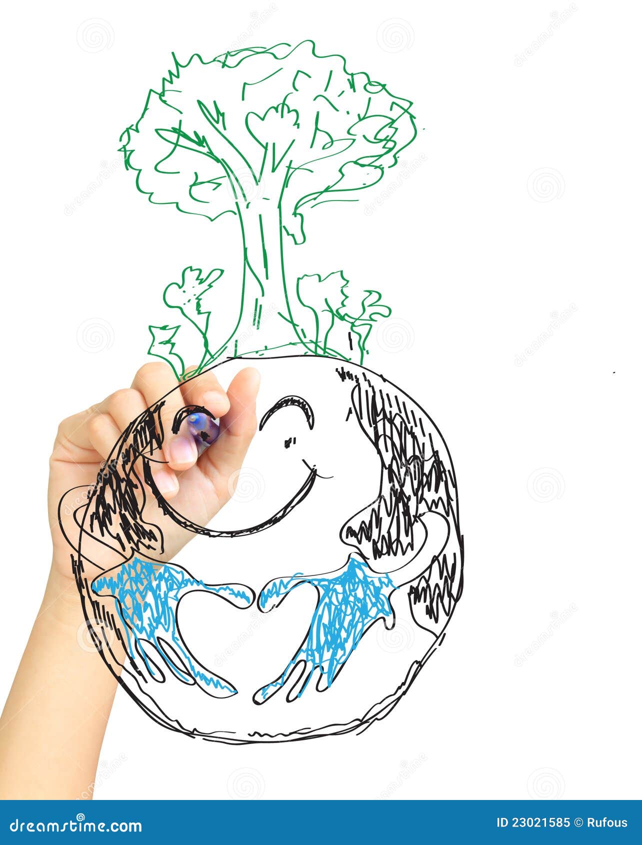 Hand drawing tree on earth stock image. Image of nature - 23021585