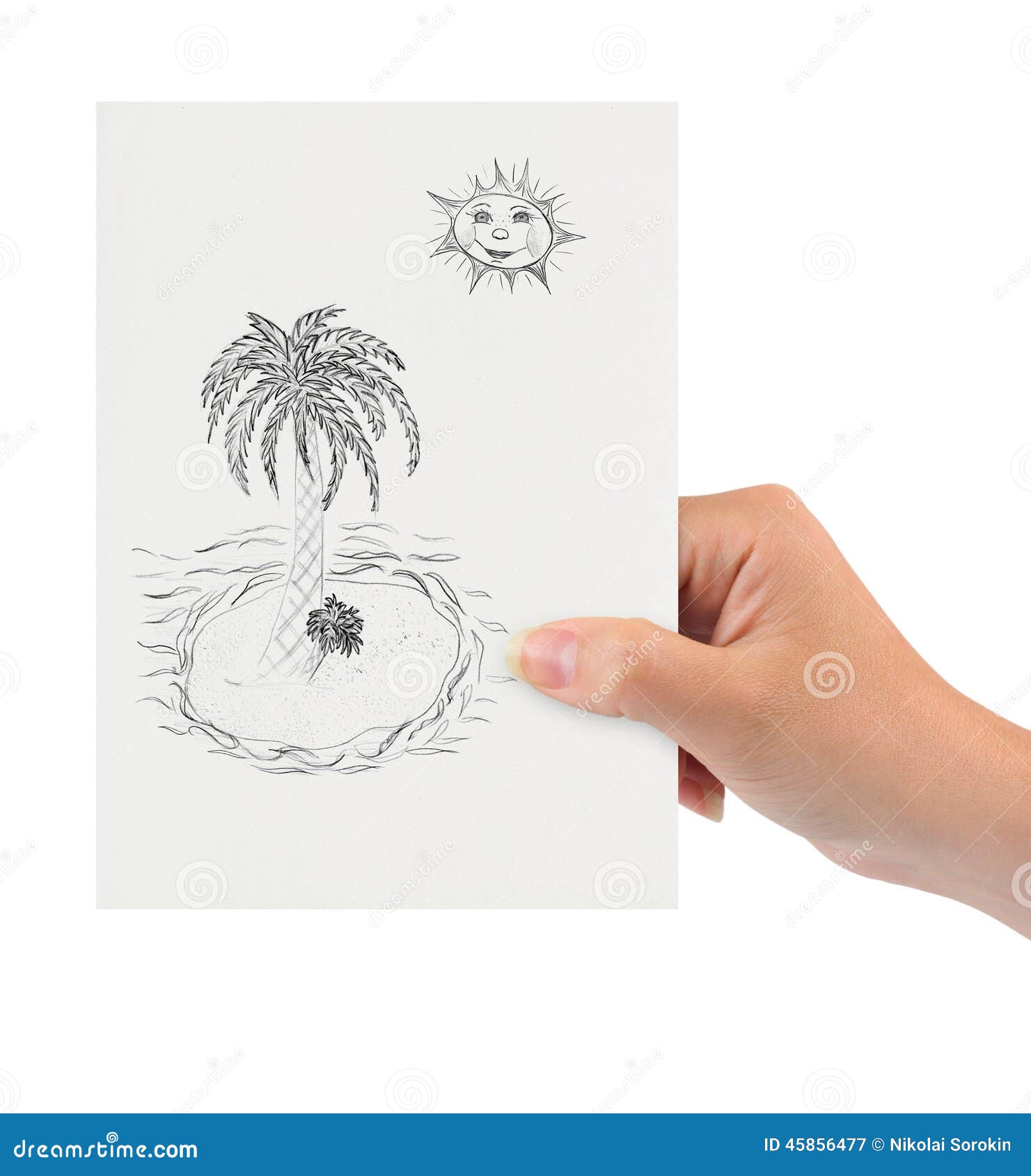 Tropical Island Pencil Drawing