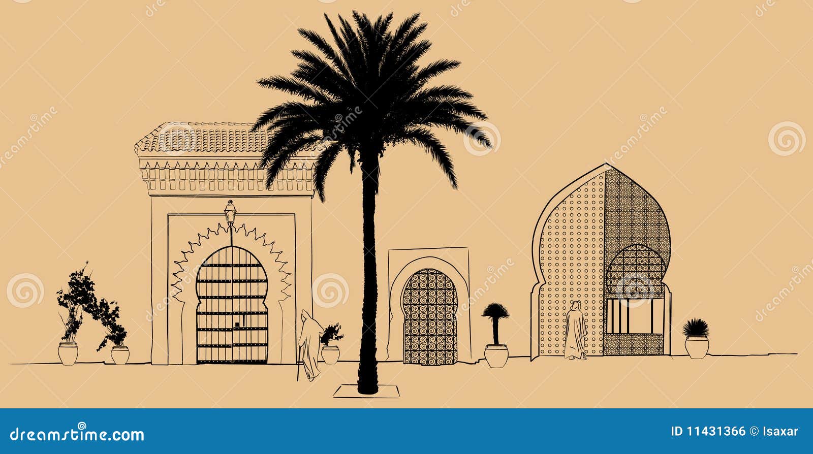 Hand Drawing Typical Street Scenery in Morocco Stock Vector ...