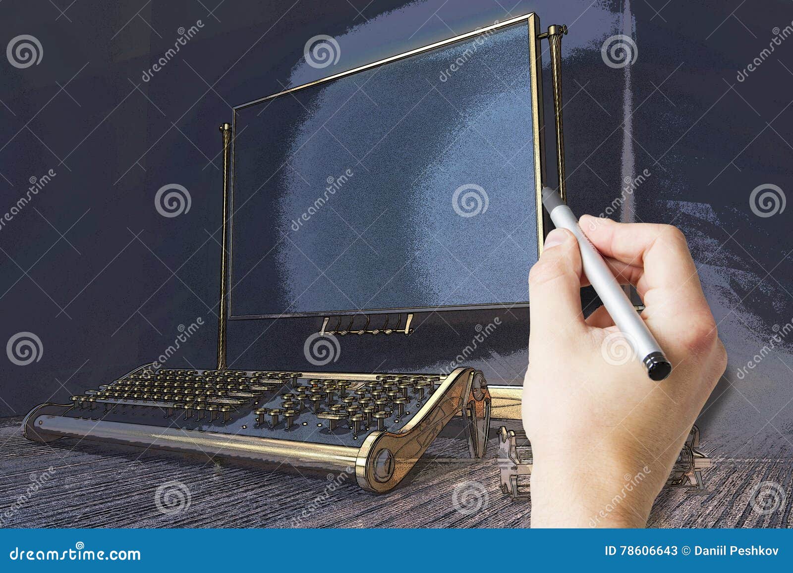 Hand Drawing Typing Machine Stock Illustration - Illustration of ...