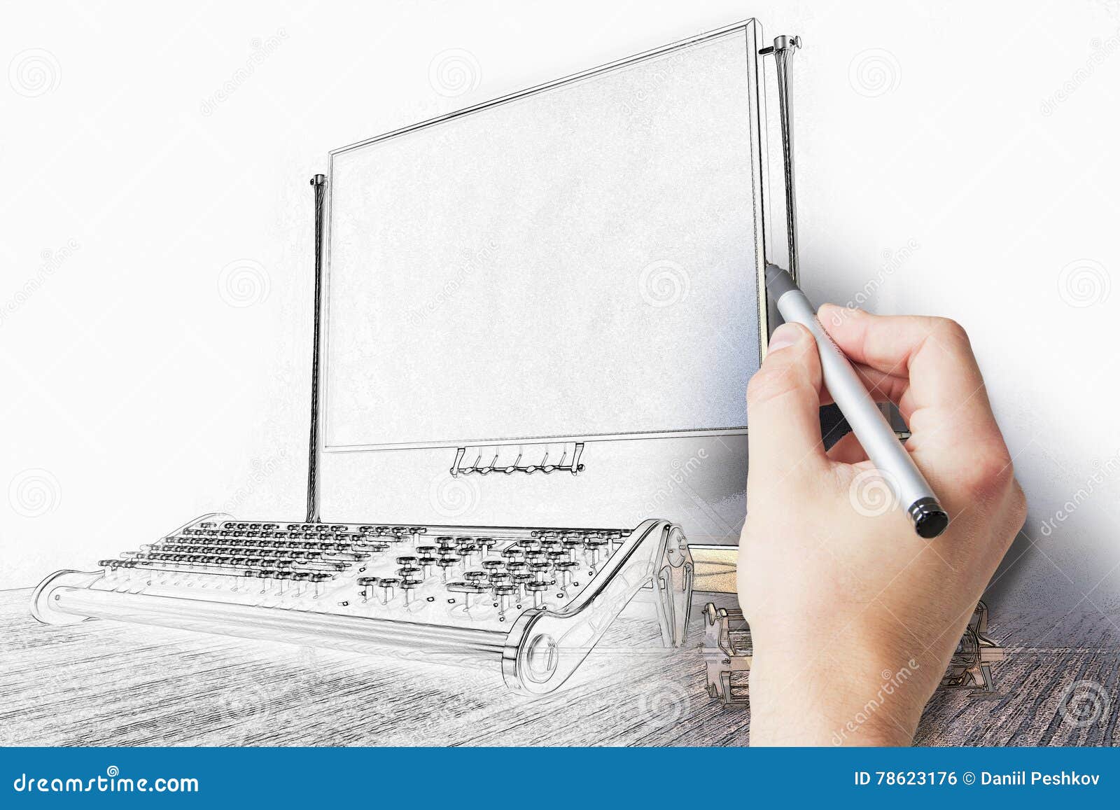 Hand Drawing Typing Machine Stock Illustration - Illustration of ...