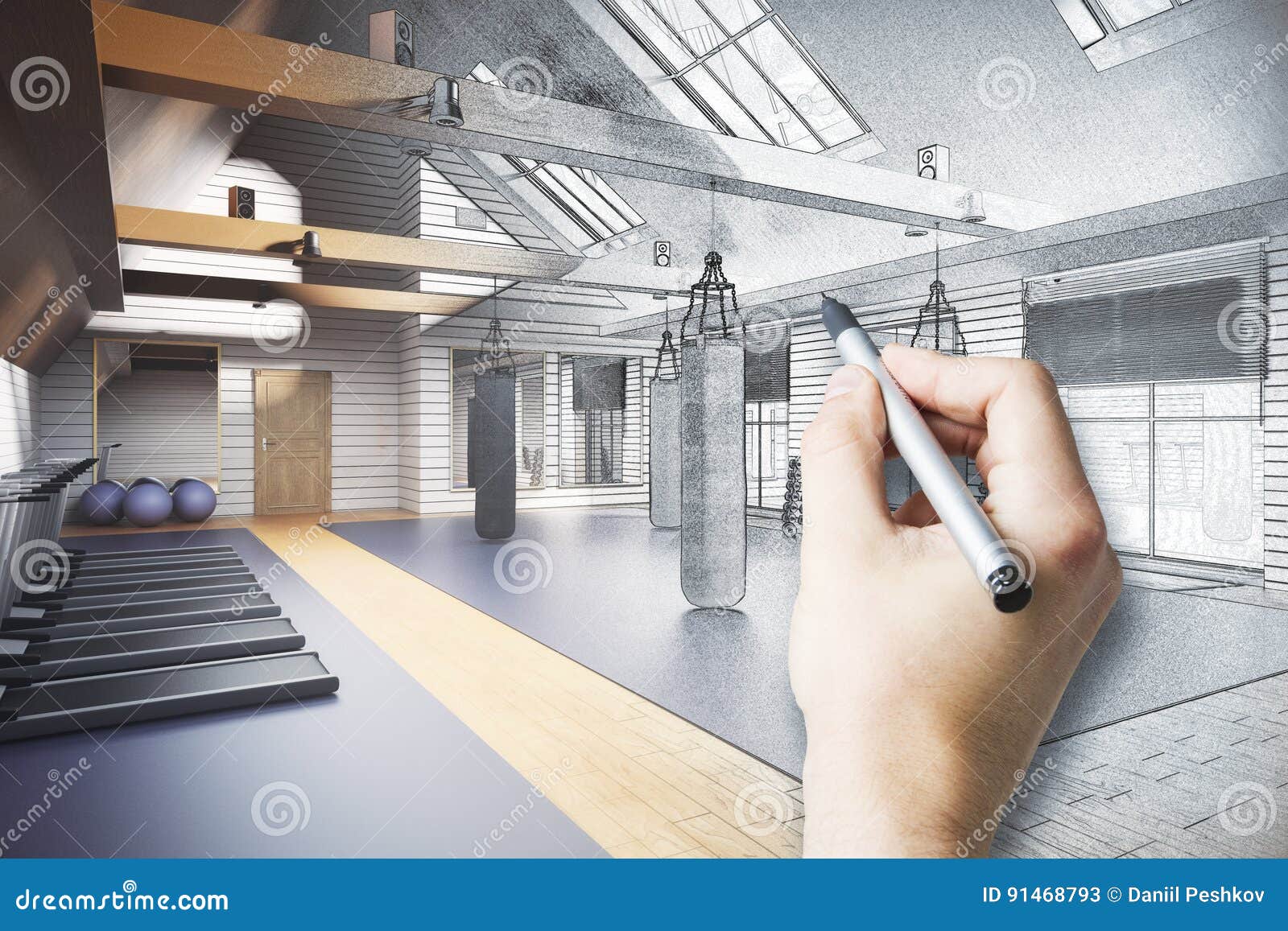Hand Drawing Unfinished Gym Project Stock Illustration - Illustration ...