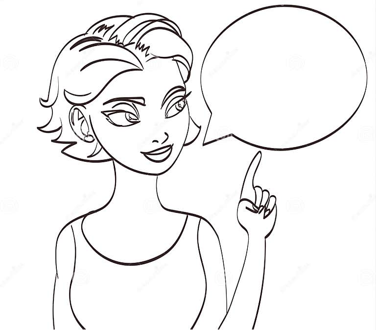 Hand Drawing Vector Pop Art Cartoon Style Woman With Speech Bubble Eps