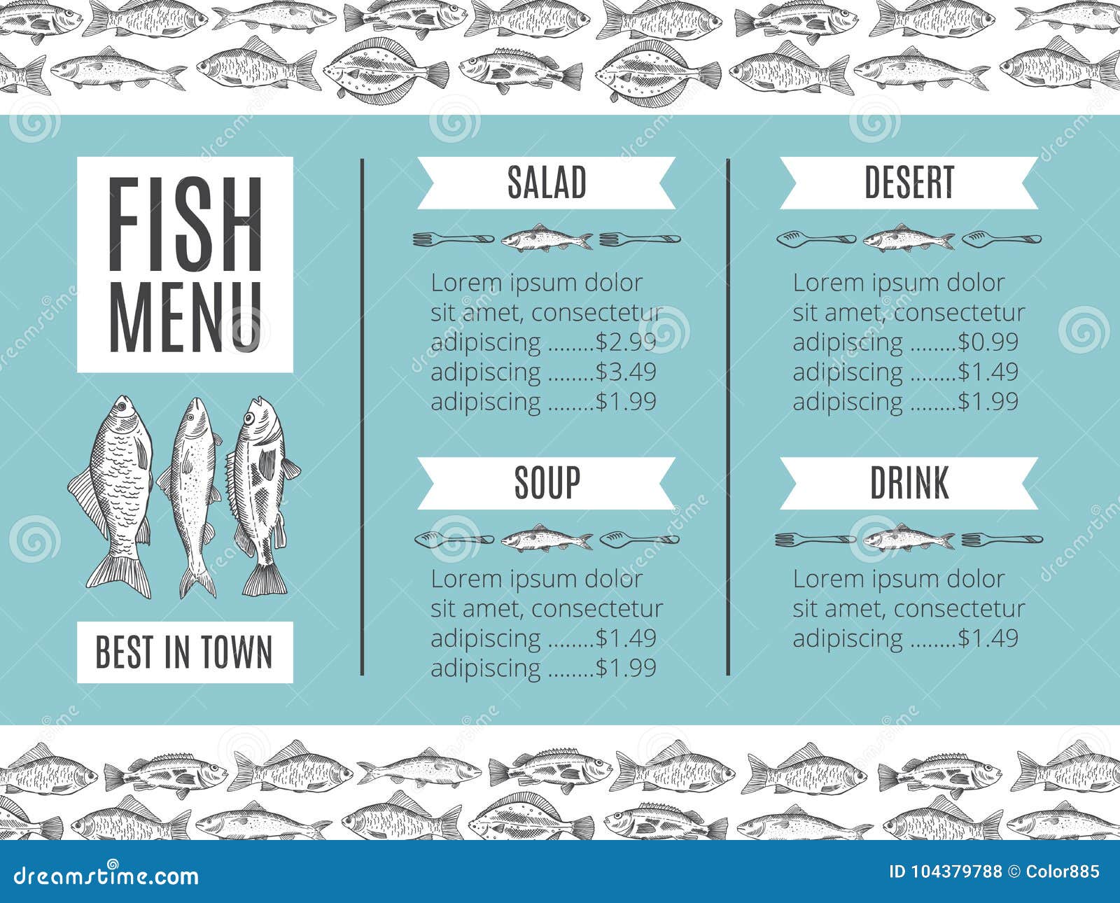 Fish Menu Of The Restaurant. Vector Illustration Of Seafood ...