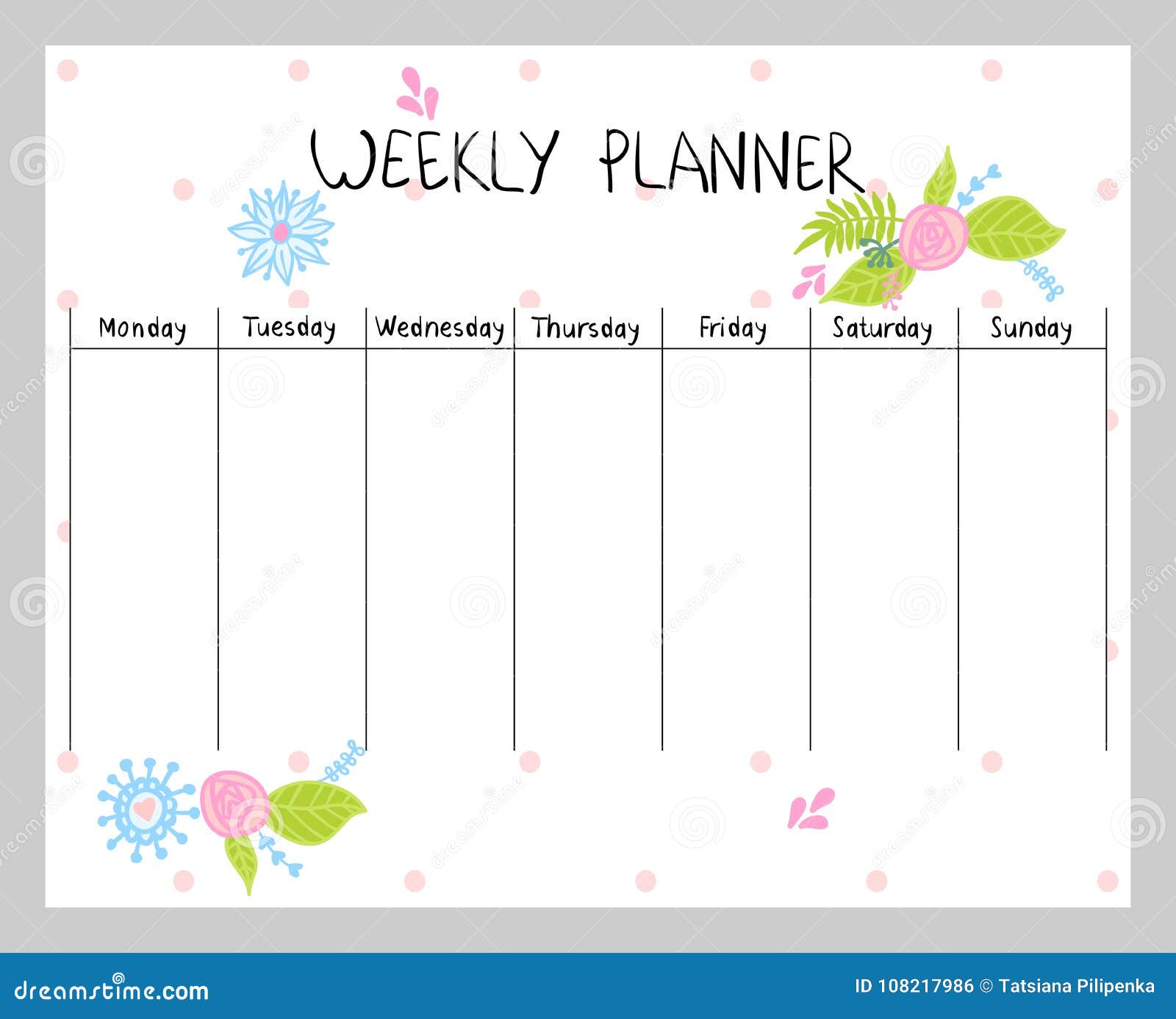 Floral Weekly Planner And To Do List Template Cartoon Vector ...