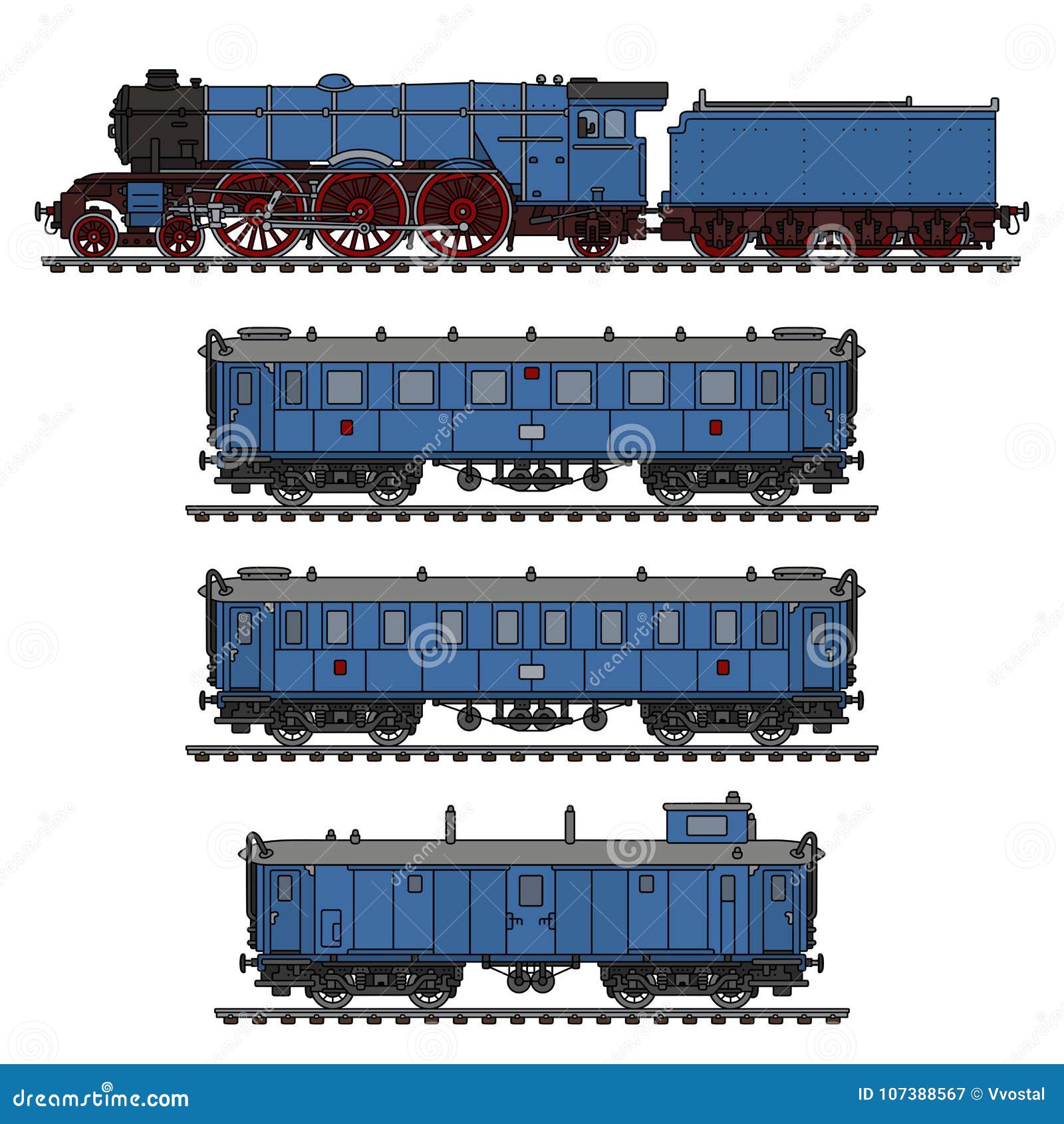 The Vintage Blue Steam Train Stock Vector - Illustration of steam, blue ...