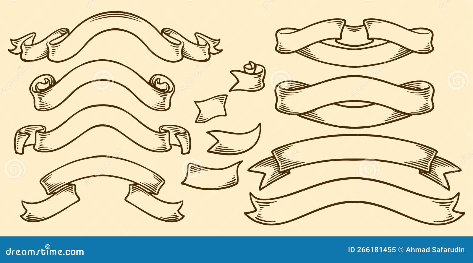 Hand Drawing Vintage Ribbons Sketch Drawn Elements Stock Vector ...