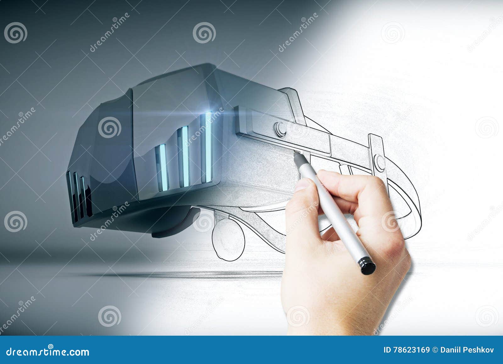 Hand drawing VR simulator stock illustration. Illustration of male ...