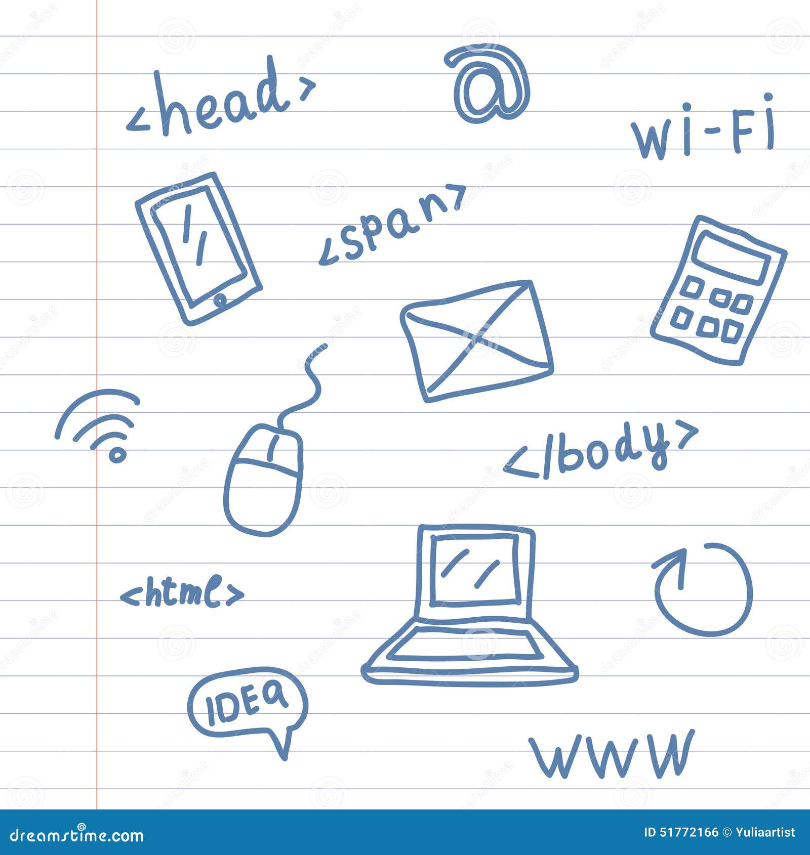 Hand Drawing Web Symbols on Notebook Sheet Stock Vector - Illustration ...