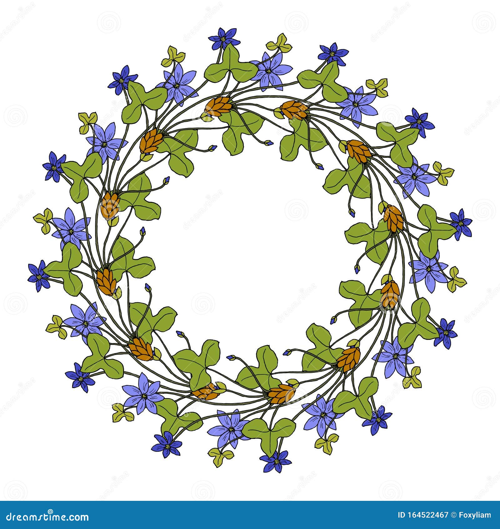 Hand Drawing Wild Herbs Wreath - Bur-marigold Stock Vector ...