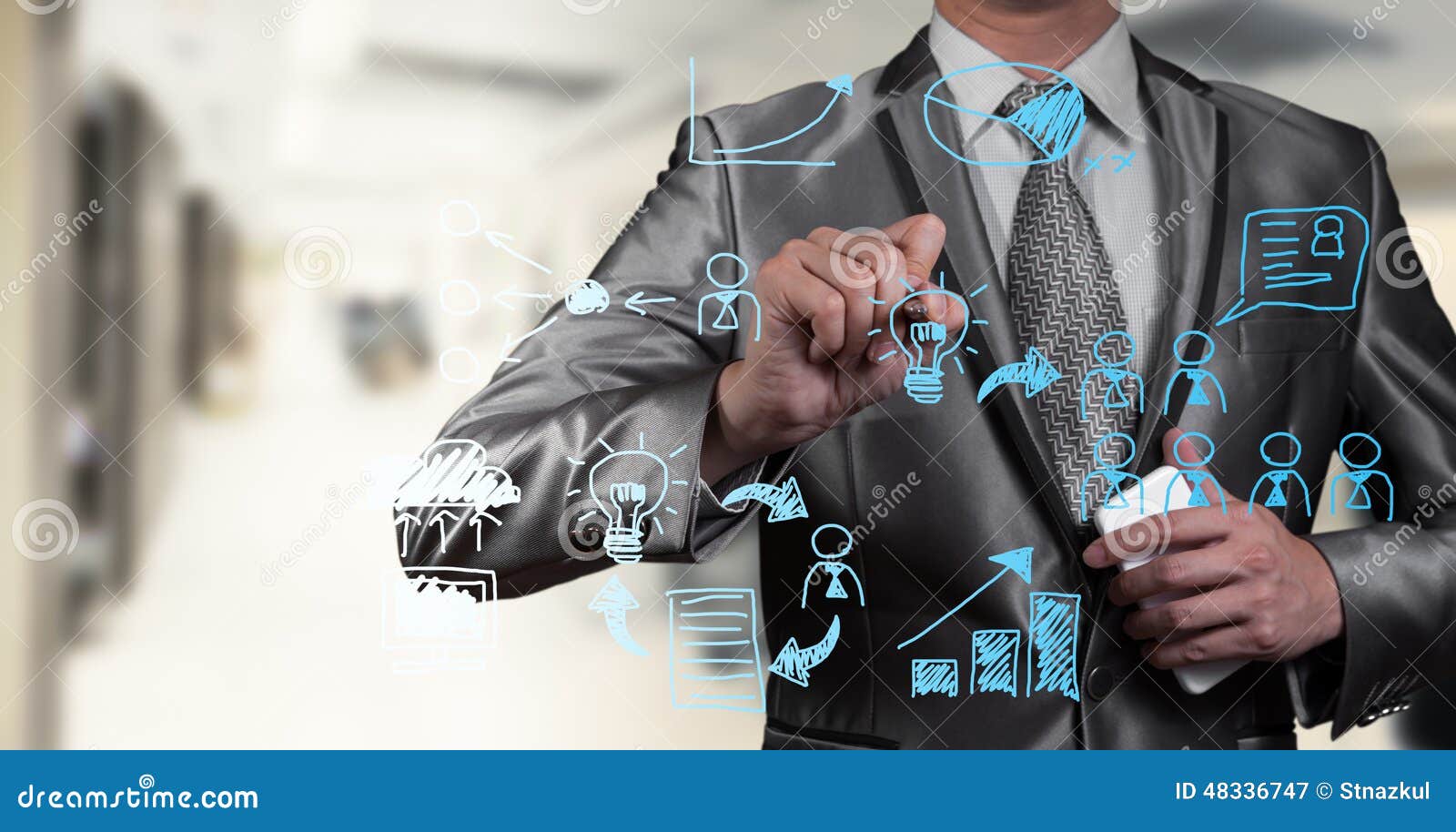 Hand Drawing Workflow of Business Man Stock Image - Image of connect ...