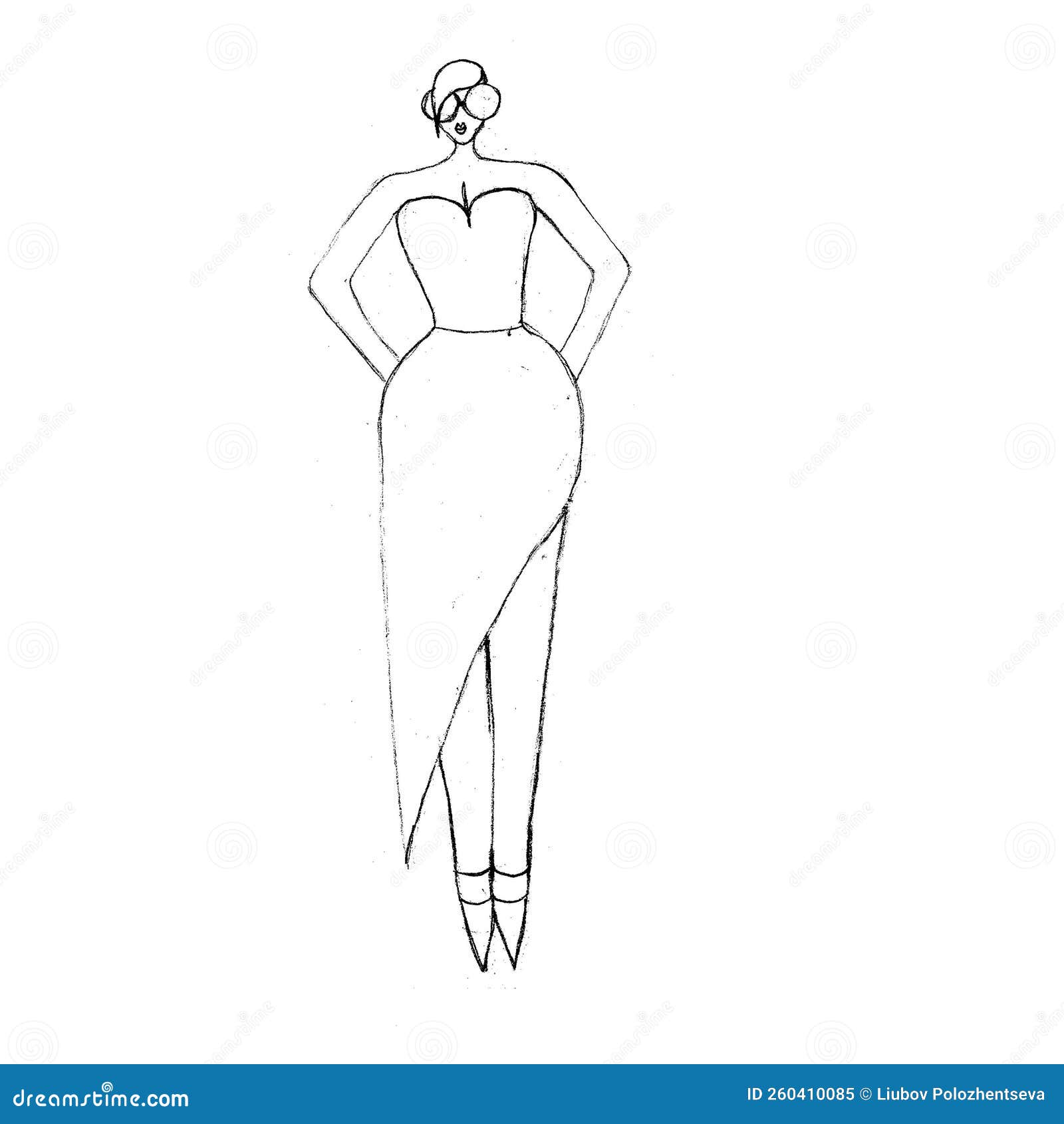 Hand Drawing of a Young Girl in a Trendy Style Stock Illustration ...