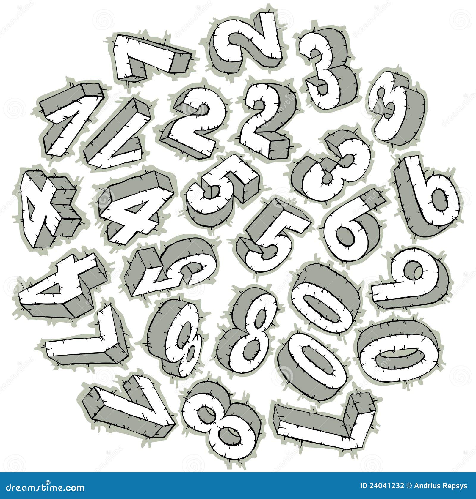 Hand drawn 3D numbers stock vector. Illustration of numbers - 24041232