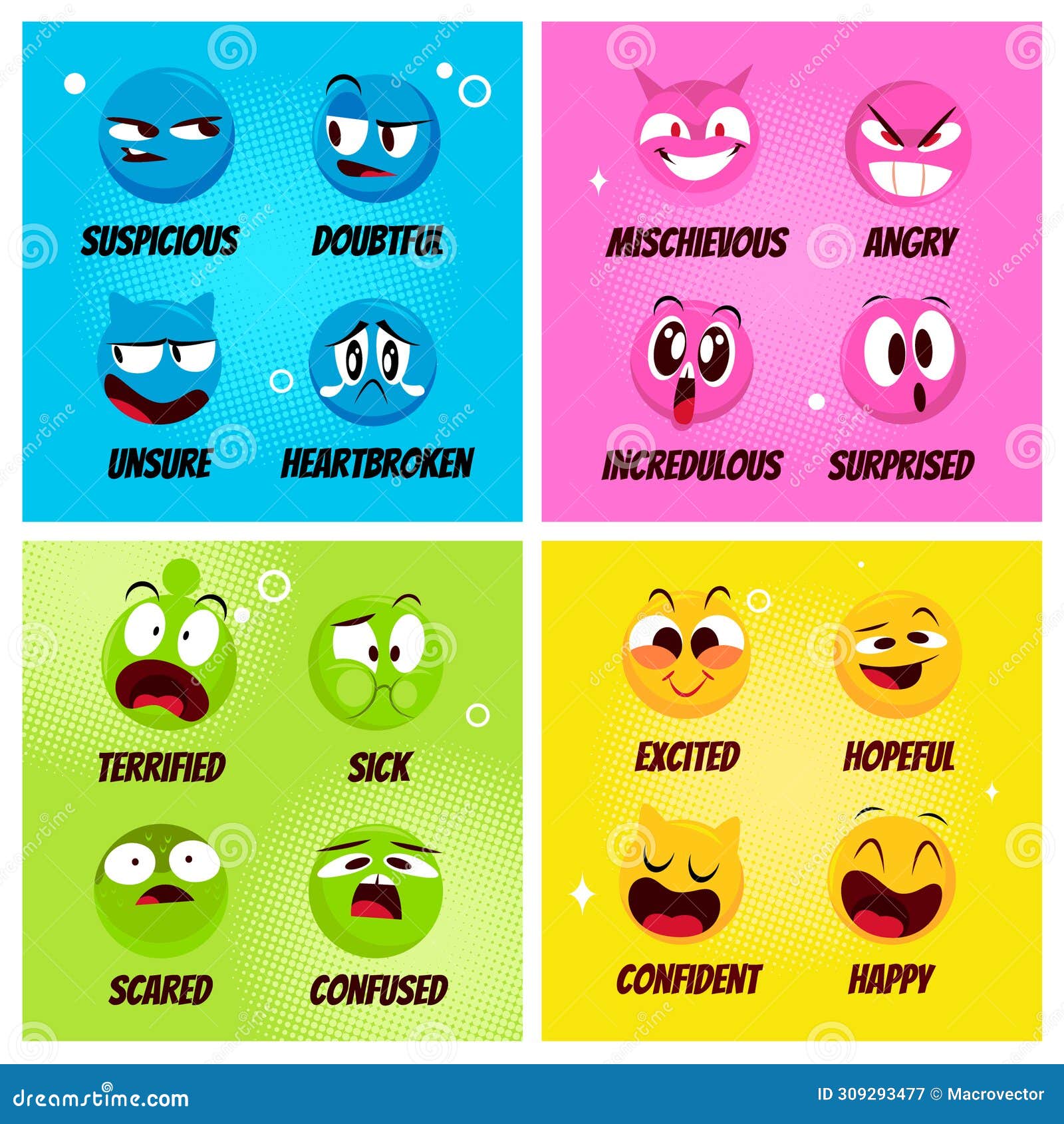 Hand Drawn Abstract Character Emotions Card Set Stock Illustration ...